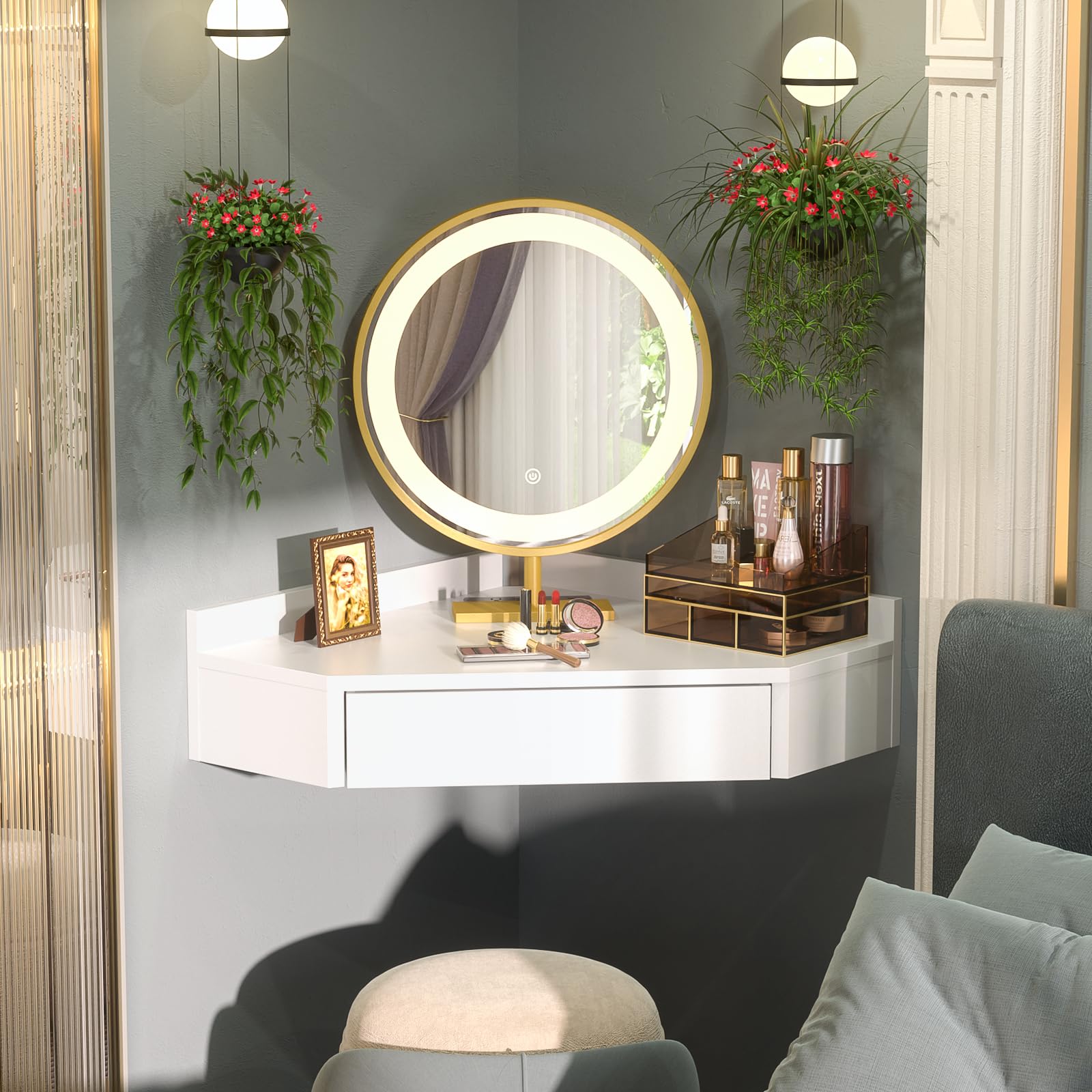 armocity Floating Corner Desk with Outlets & USB Ports, Wall-Mounted ...