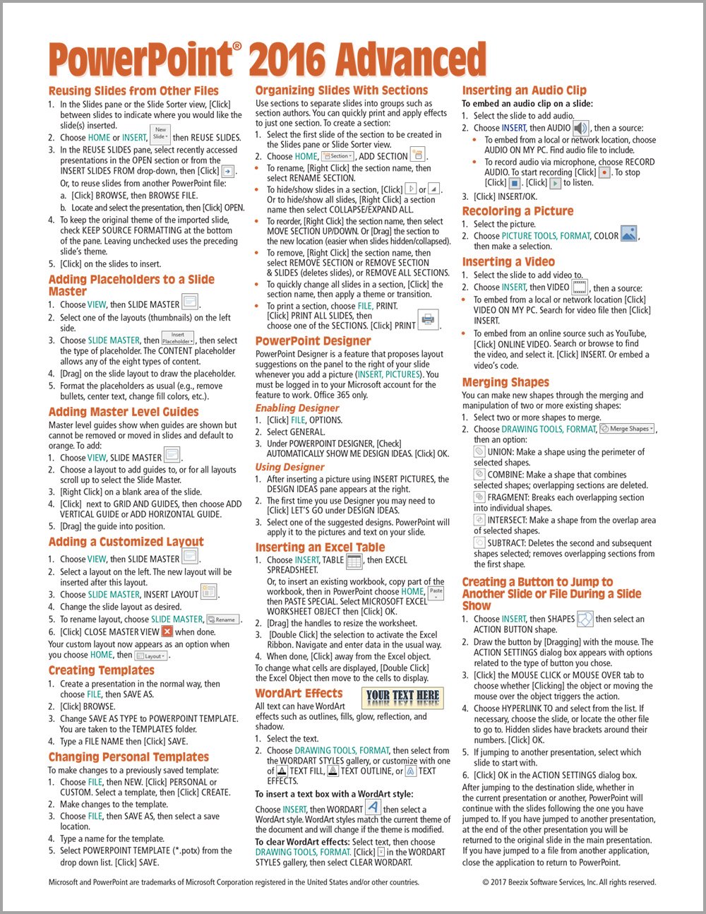 Microsoft PowerPoint 2016 Advanced Quick Reference Guide - Windows Version (Cheat Sheet of ...