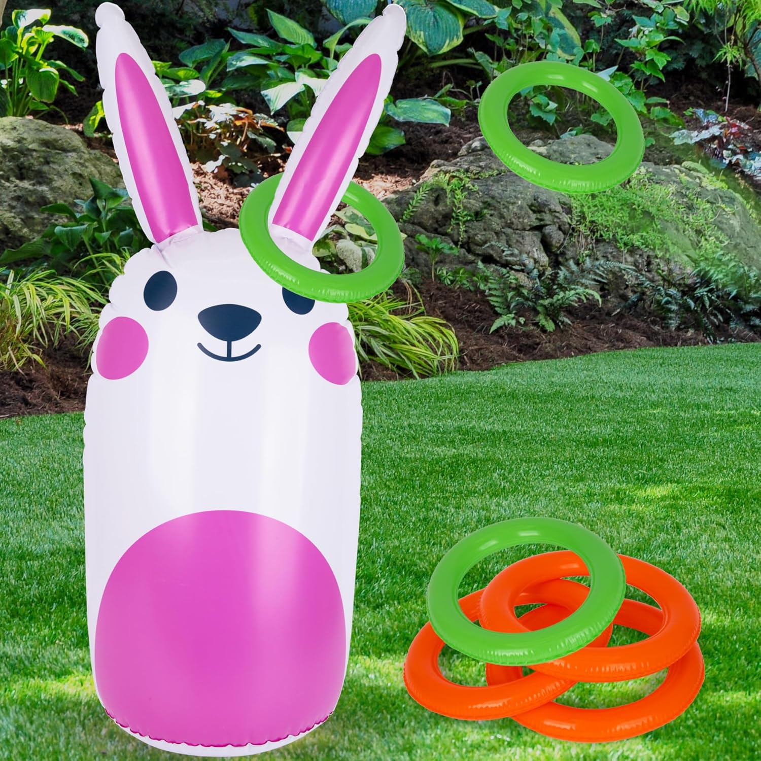 Amazon.com : ArtCreativity Easter Bunny Inflatable Ring Toss Game ...
