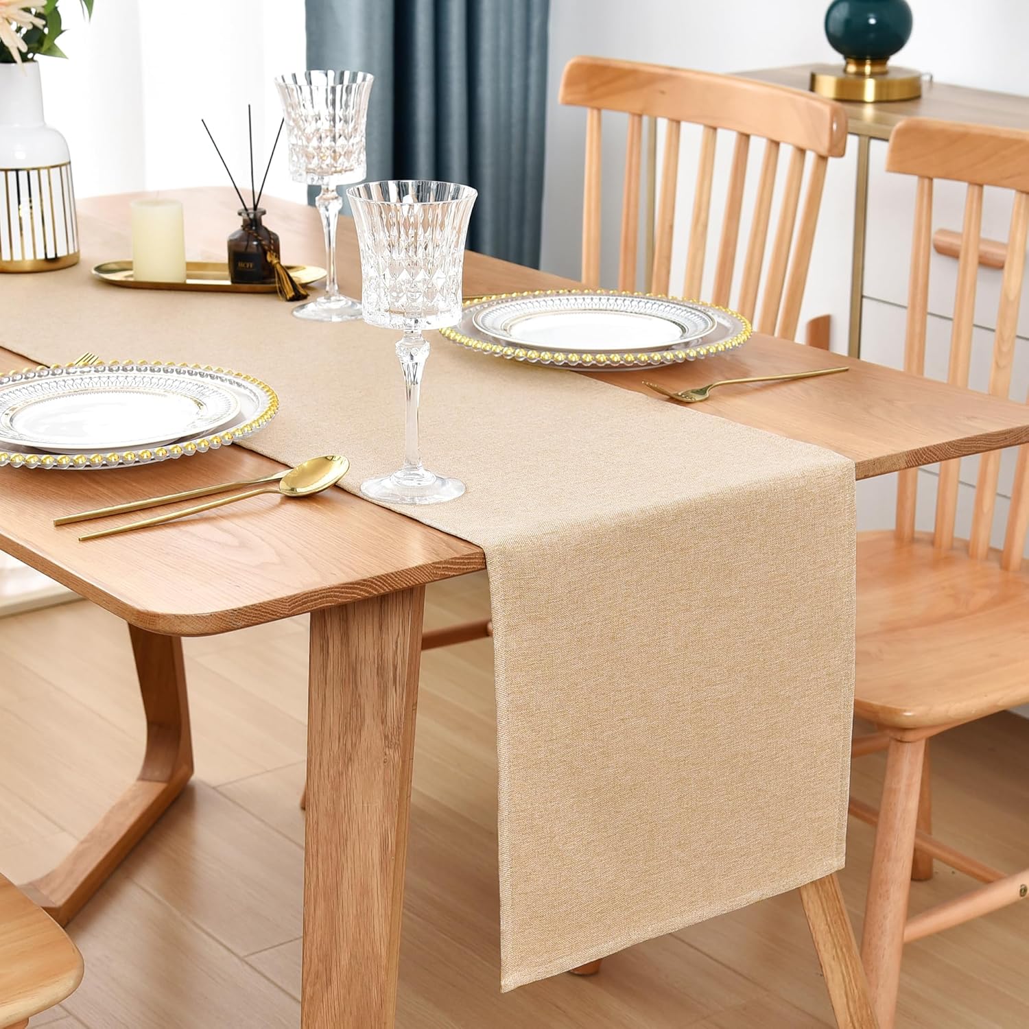 Amazon.com: Wolkemer Rustic Faux Linen Table Runner Farmhouse Flaxen ...