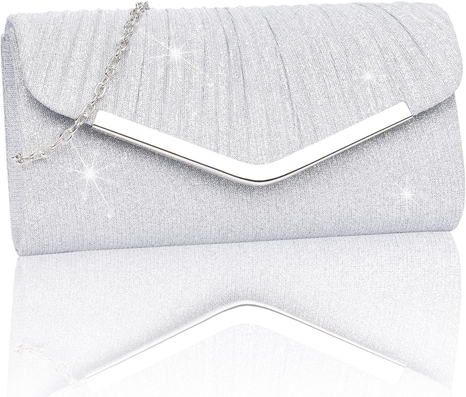 Larcenciel Silber Clutch, Glitzer Handtasche für Damen, Metallic ...