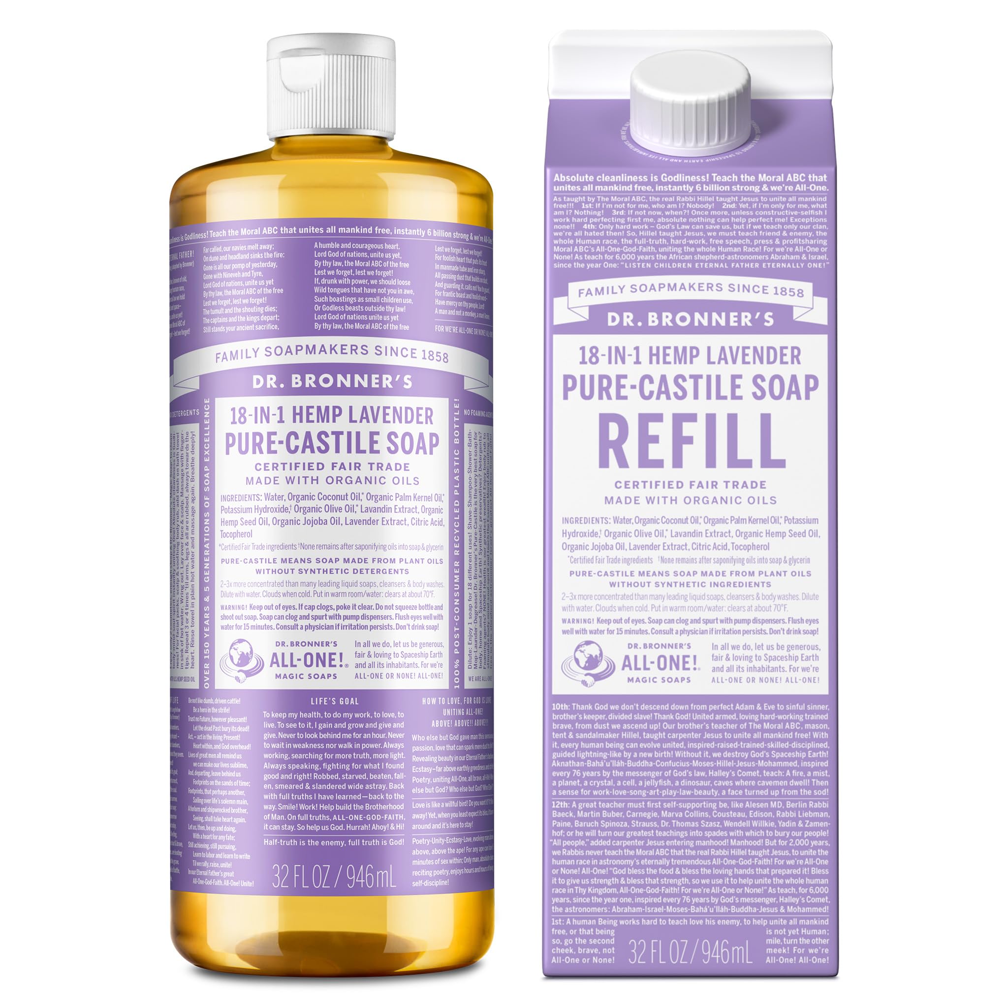 Amazon.com: Dr. Bronner's Pure-Castile Liquid Soap Bottle & Refill ...