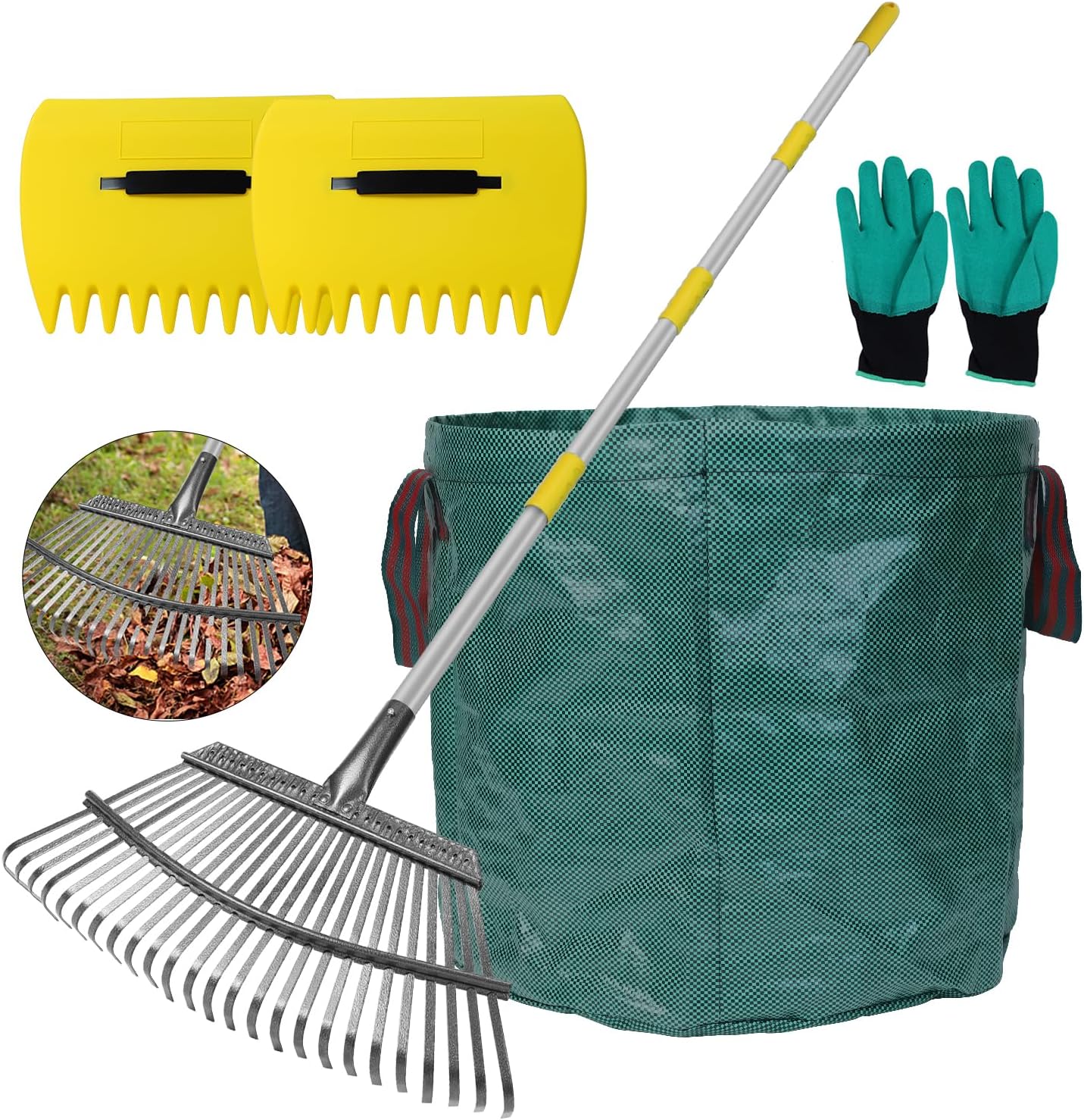 Amazon.com : Leaf Collector Garden Rake Set - Adjustable 18 Tines Leaf ...