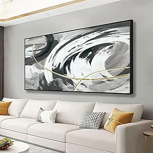 Amazon.com: Abstract Canvas Wall Art Modern Black And White Graffiti Golden Lines Simple Art ...