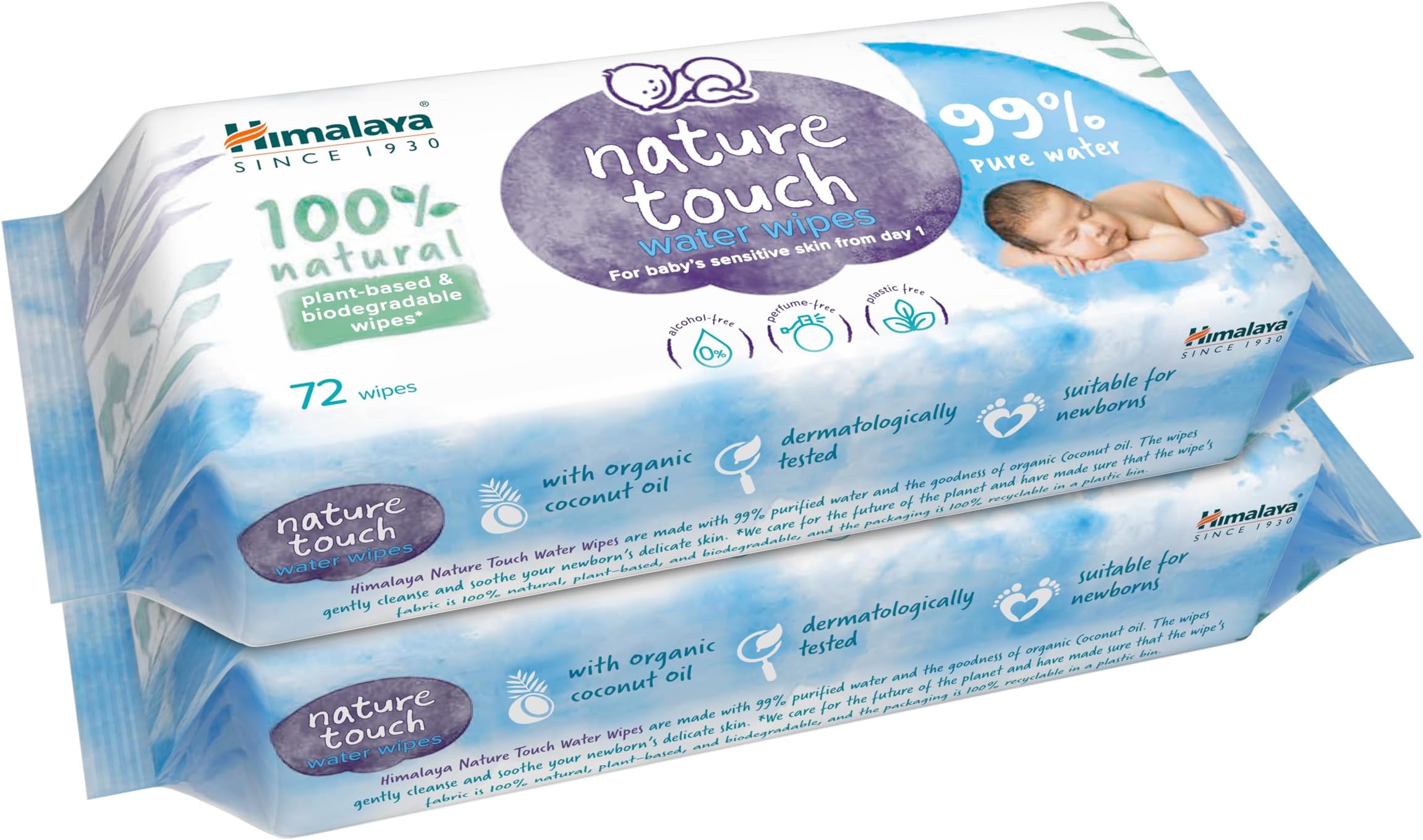 Buy Himalaya Nature Touch Water Baby Wipes |72 Wipes - Pack of 2| 99% ...