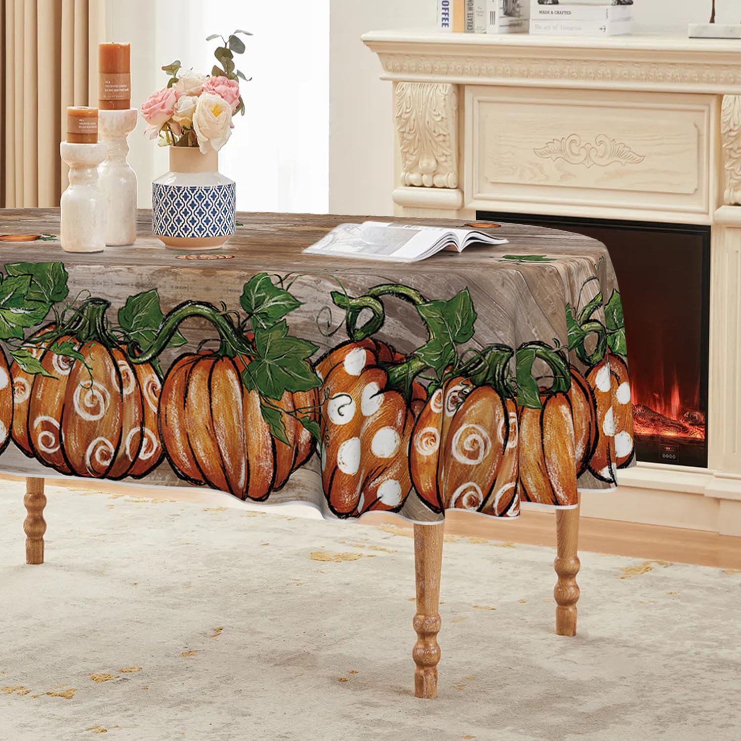Amazon.com: Horaldaily Fall Tablecloth 60×84 Inch Oval, Thanksgiving ...