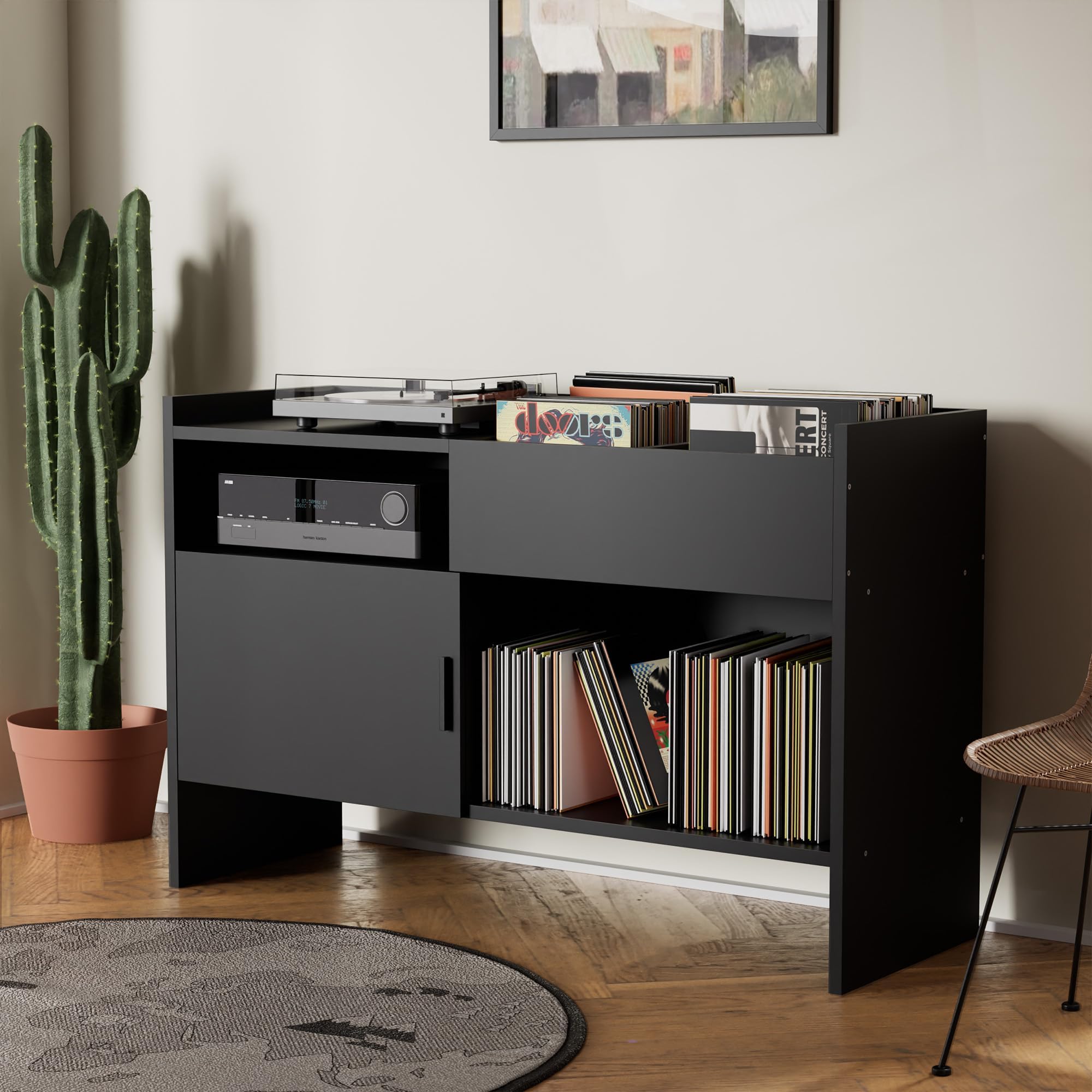 Amazon.com: LUCKYELF Large Record Player Stand with Power Outlet Mid ...