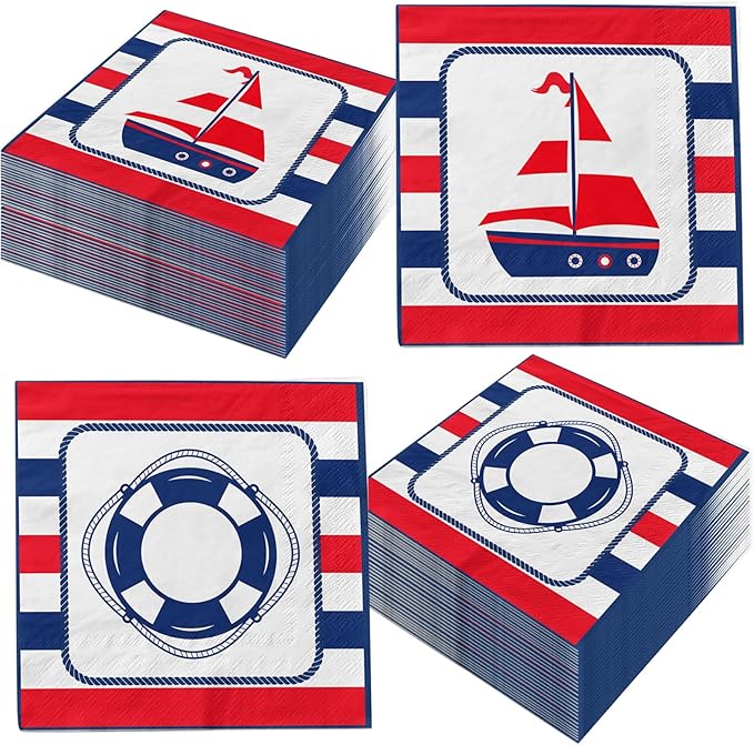 Amazon.com: Dydamud Nautical Birthday Napkins,Nautical Party ...