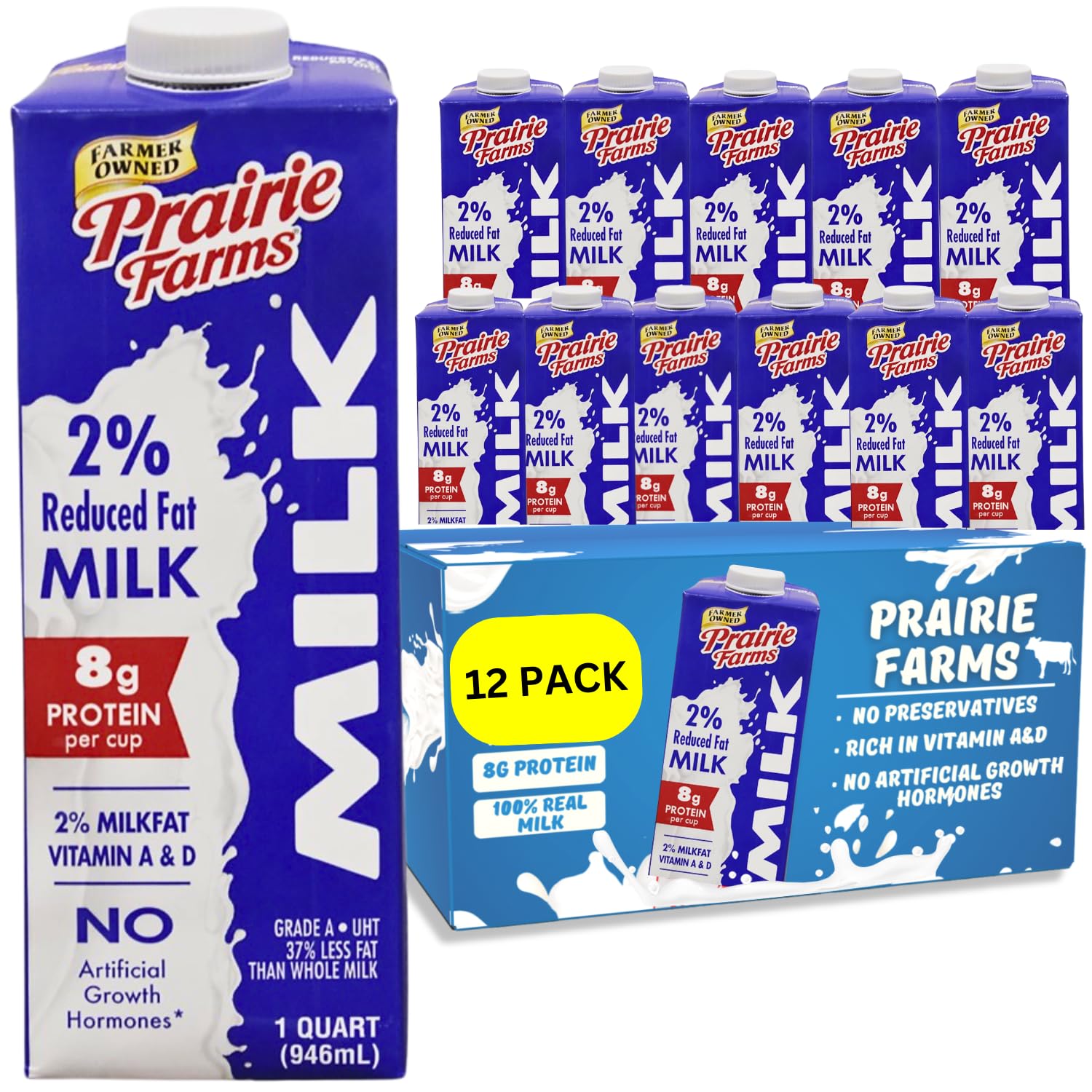 Amazon.com: Prairie Farms - Shelf Stable Milk 2% Percent, Reduced Fat ...