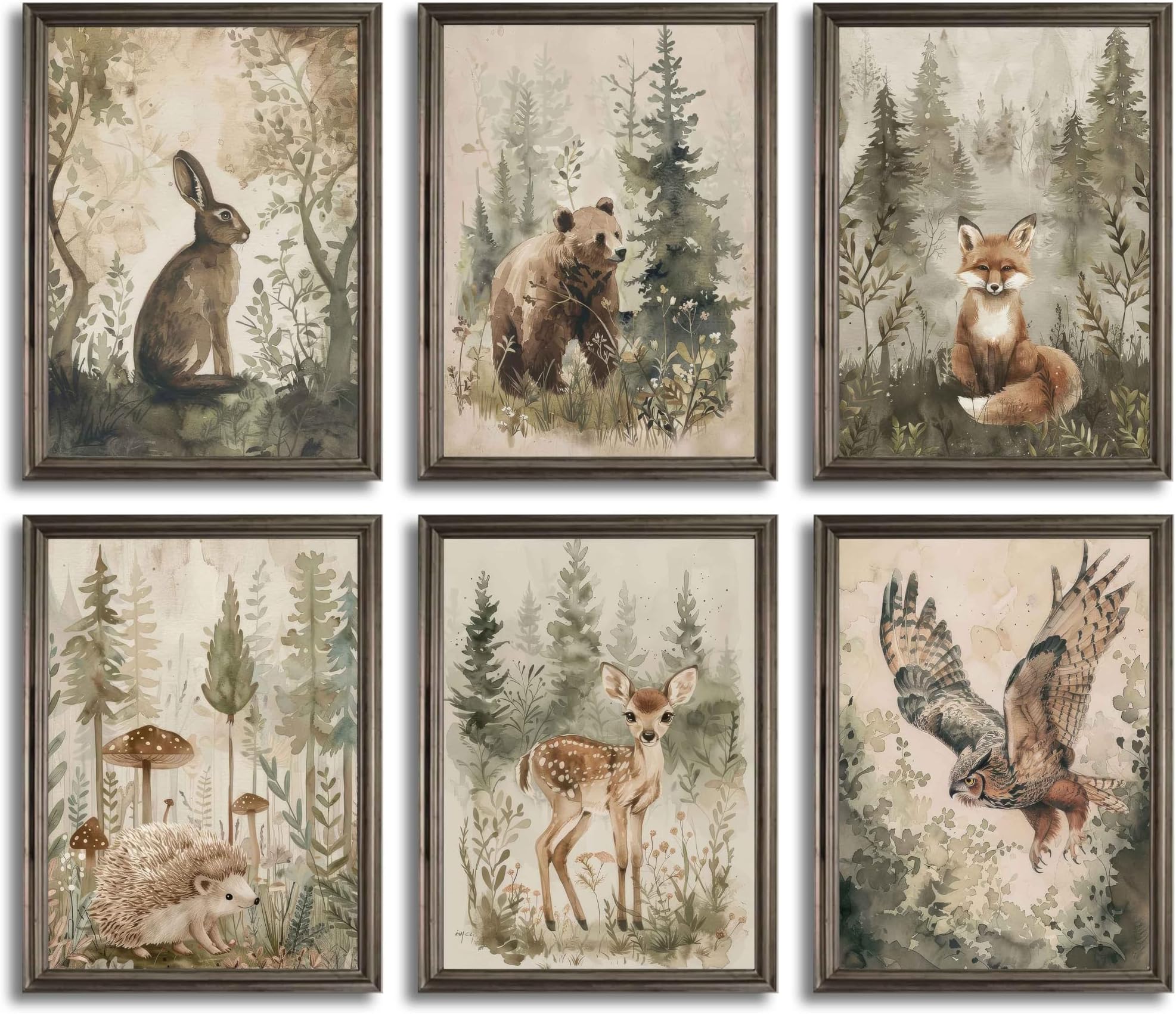 Amazon.com: Woodland Creatures Nursery Wall Art Prints Set of 6 for ...