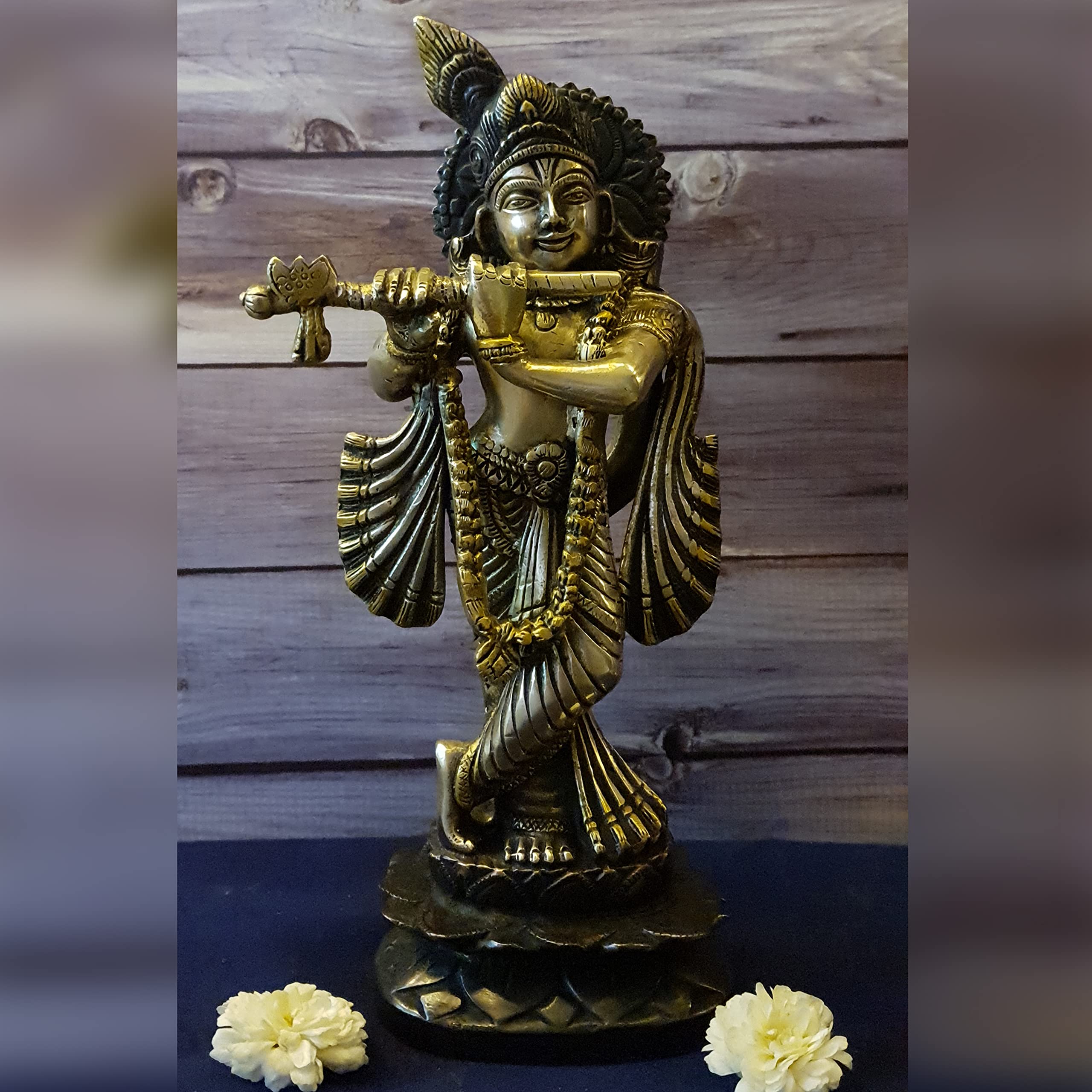 Buy Divya Mantra Krishna Playing Flute Brass Statue Janmashtami Murti ...