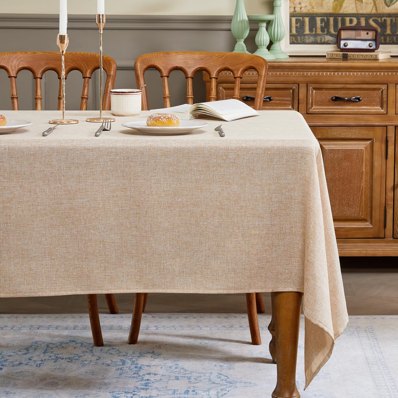 Fantastshop Linen Textured Tablecloth Rectangular for Dinning Room ...