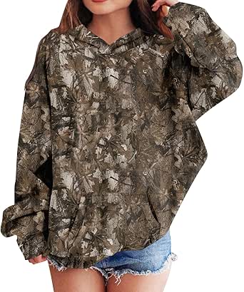 Amazon.com: Camo Hoodies for Kids Boys Girls Maple Leaf Print Oversized Drop Shoulder Hooded ...
