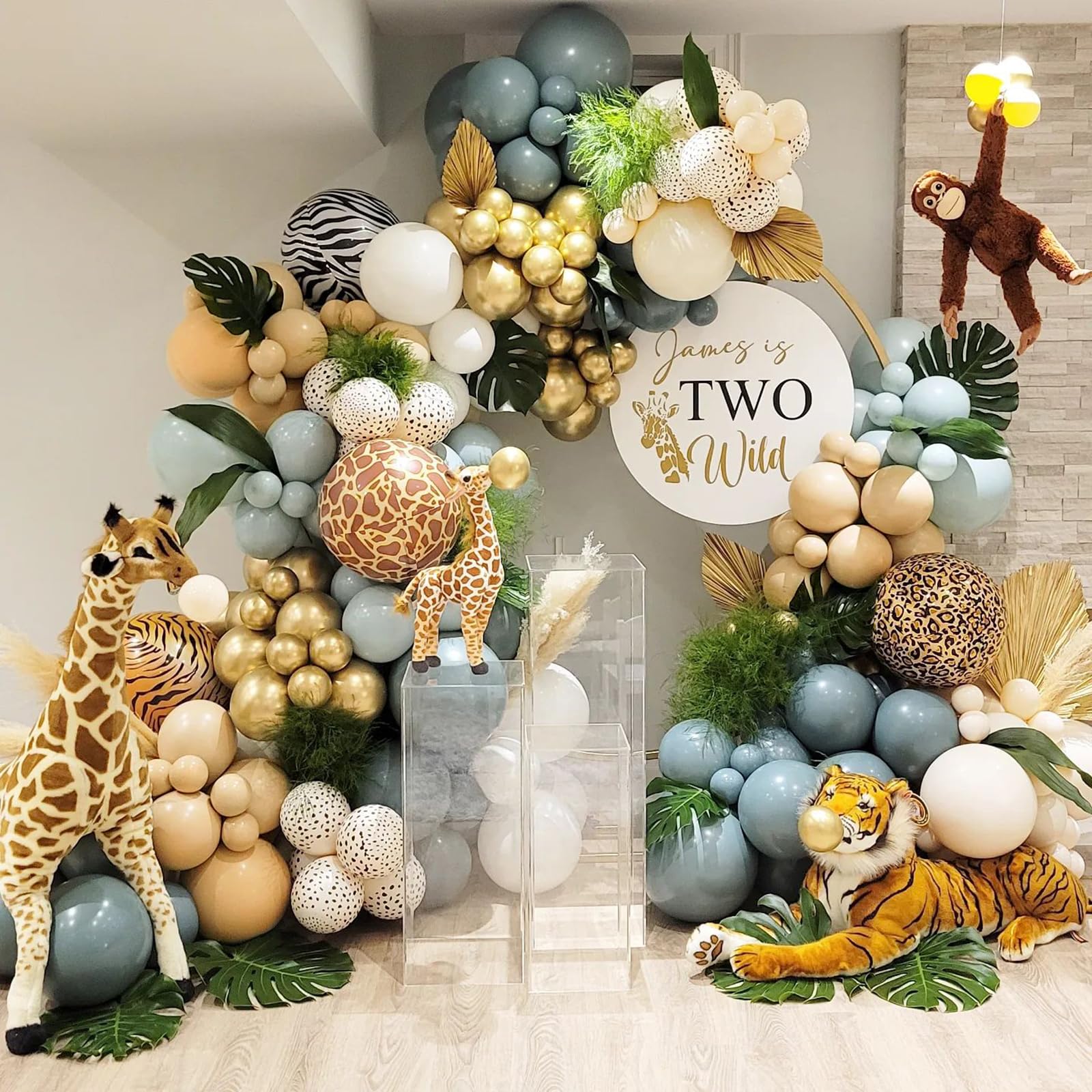 Amazon.com: Longwu Forest Theme Balloon Arch Kit, Blue Gold And White ...