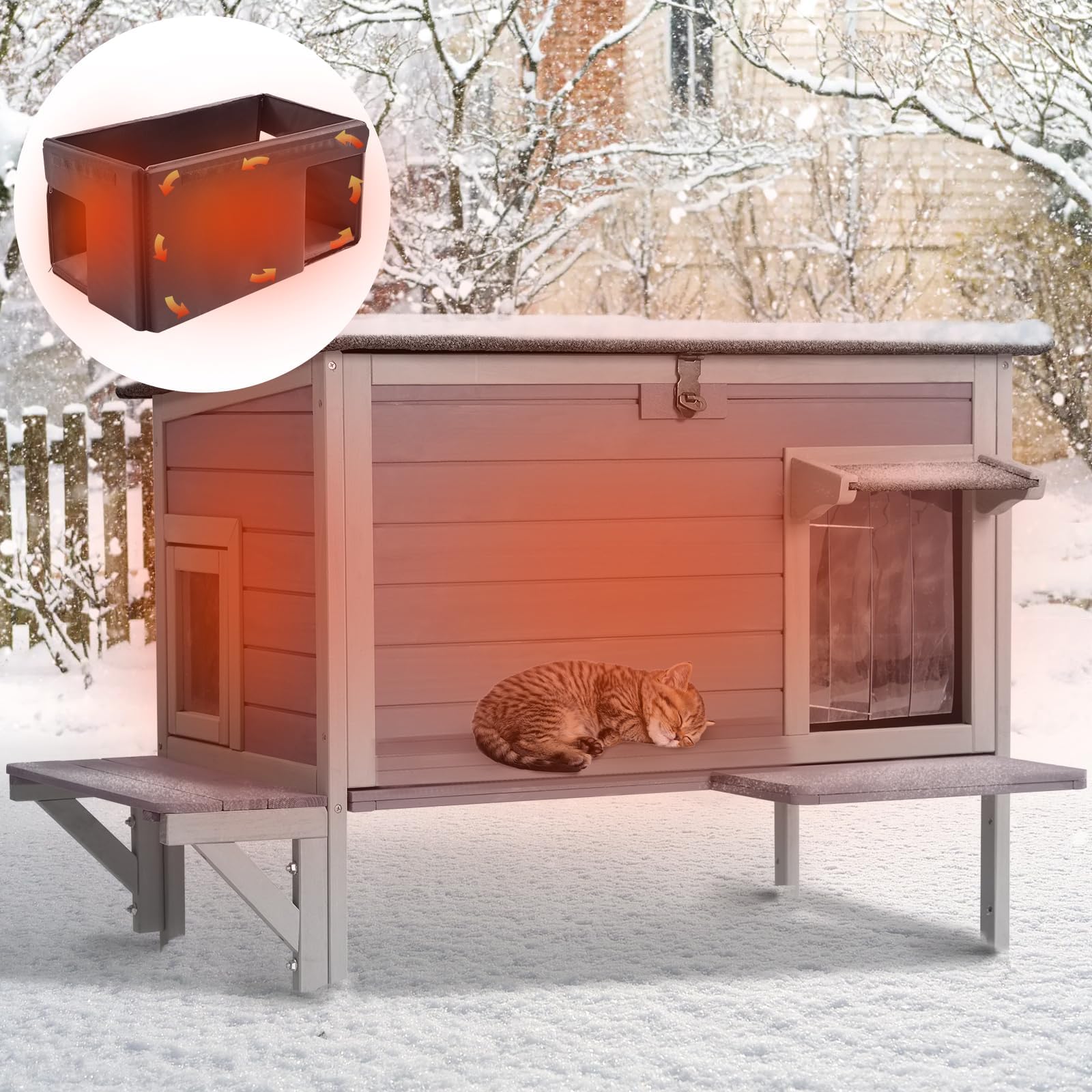 Amazon.com : GUTINNEEN Outdoor Cat House Insulated for Winter Weatherproof Feral Cat Shelter ...