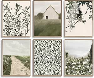 Amazon.com: RCJARTI 6Pcs Greenery Farmhouse Wall Art Vintage Botanical ...