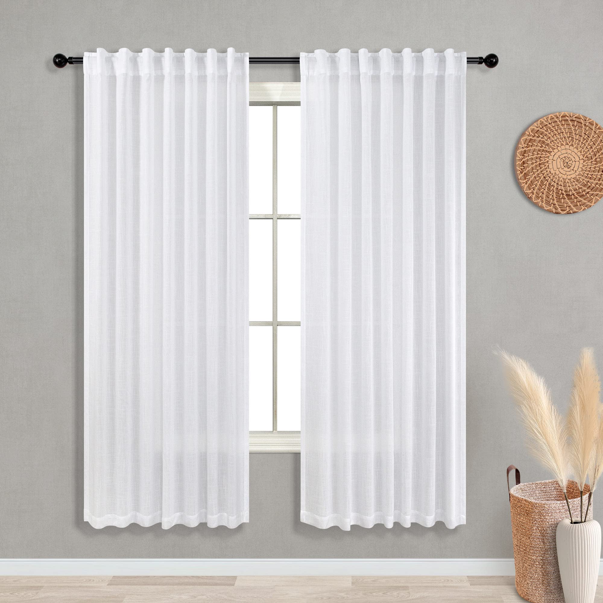 KOUFALL White Sheer Curtains 63 Inch Length for Bedroom 2 Panels Rod ...