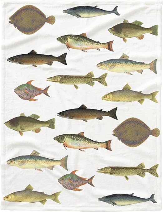 Amazon.com: Vintage Fish Flannel Fleece Throw Blanket, Ultra Soft ...