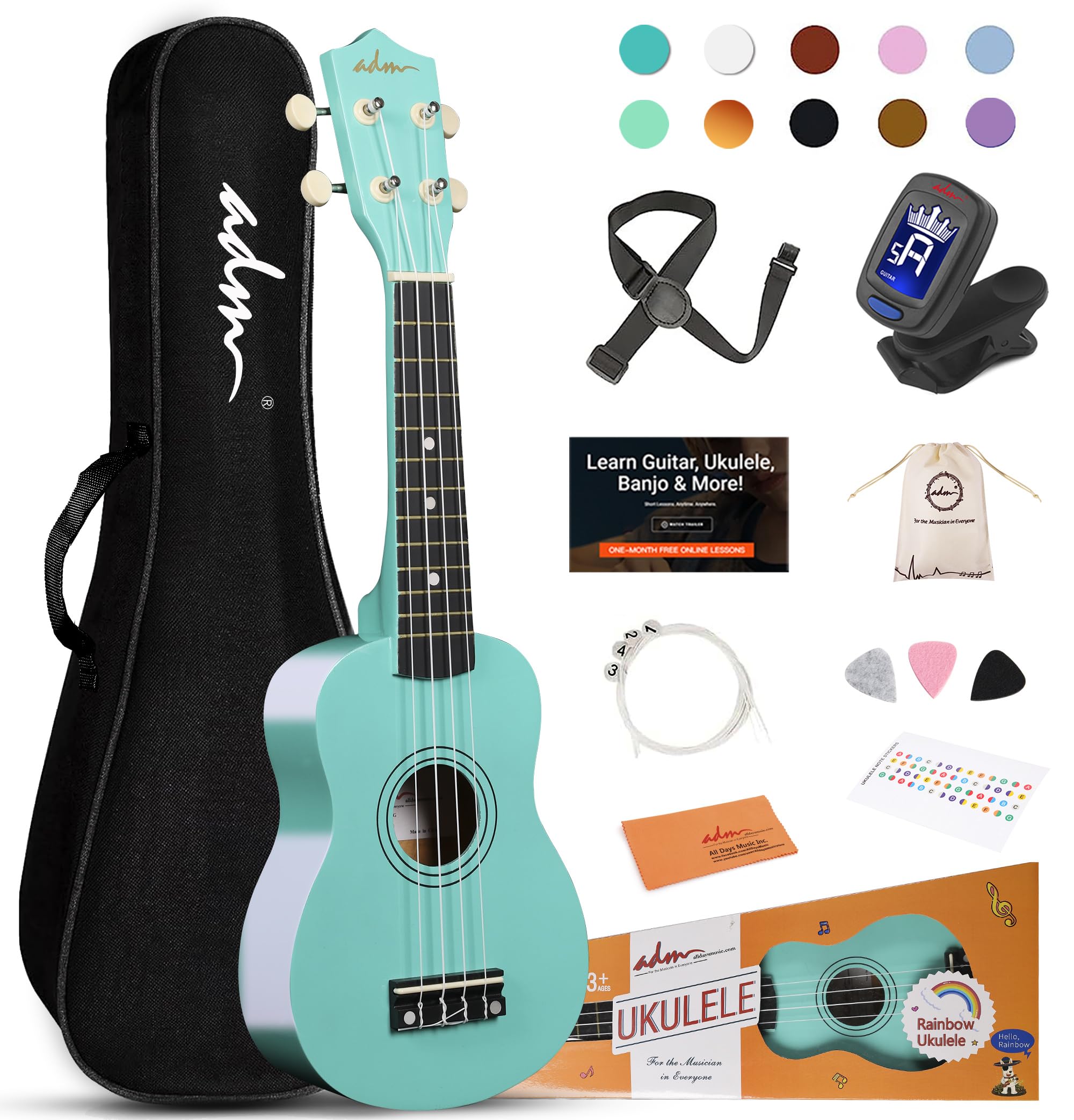Amazon.com: ADM Ukulele for Beginners Hawaiian Wood Ukelele Kit for ...