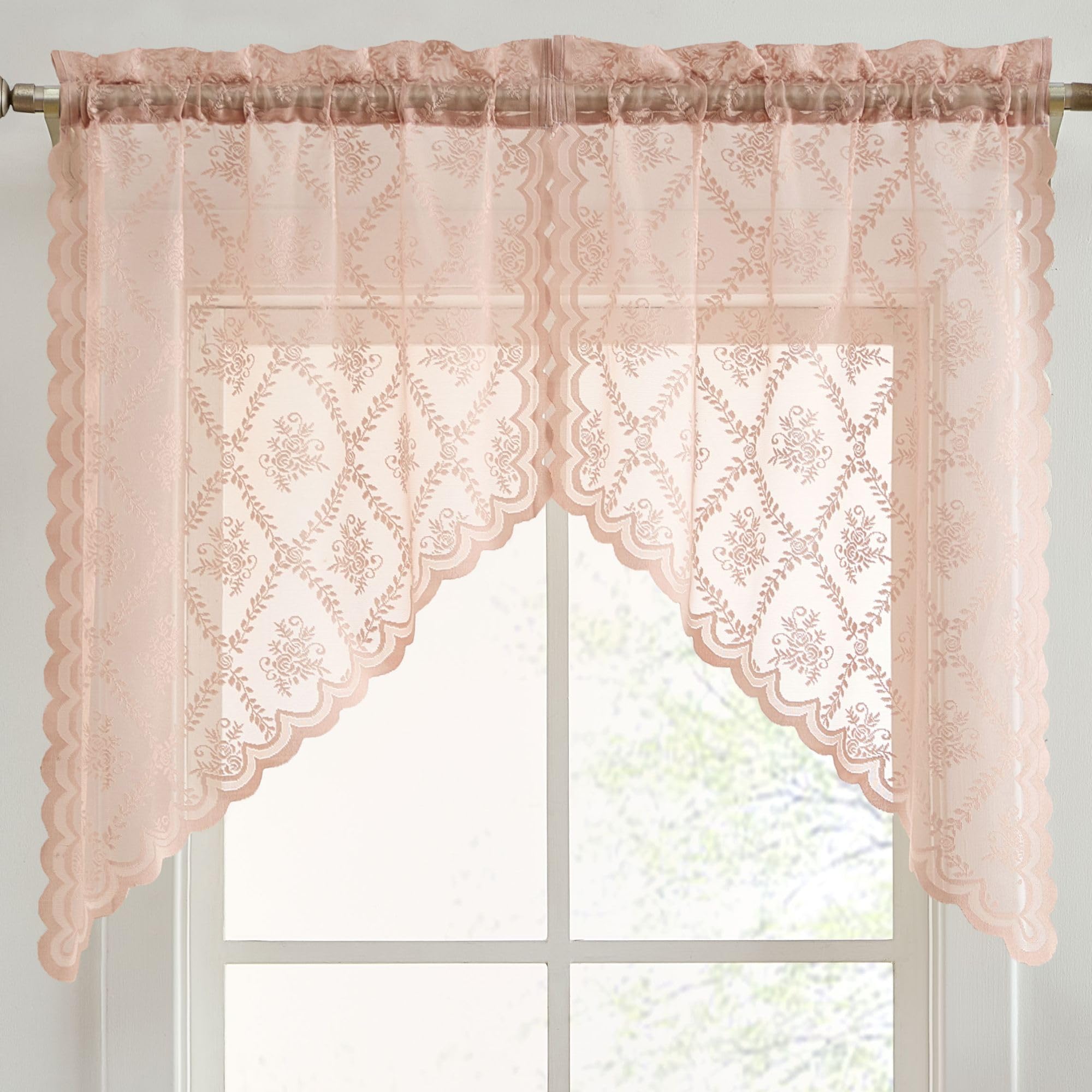 Amazon.com: HLC.ME Isabella Floral Rod Pocket Lace Short Cafe Swags for ...