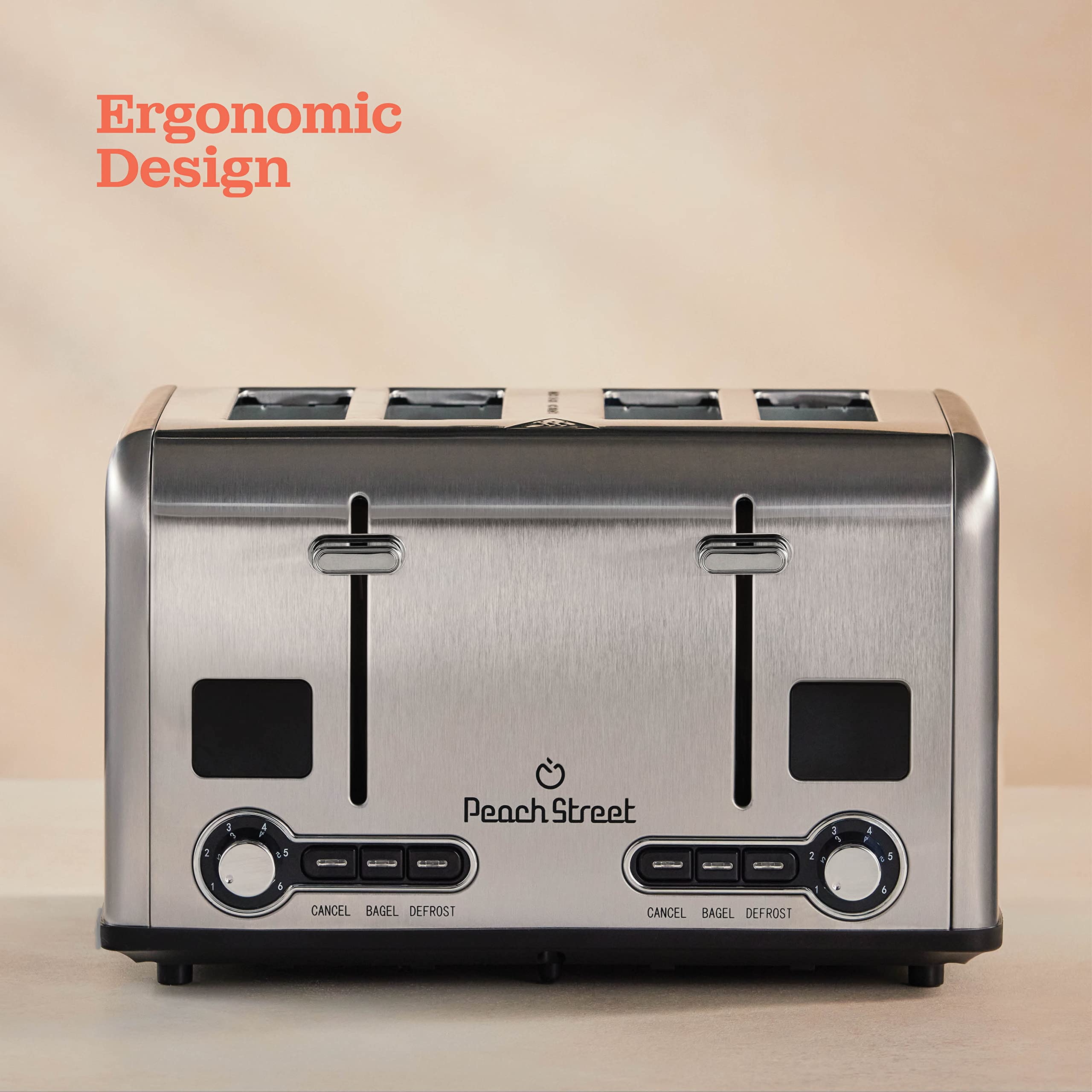 Peach Street Slice Toaster Compact Bread Toaster with Digital Countdown ...