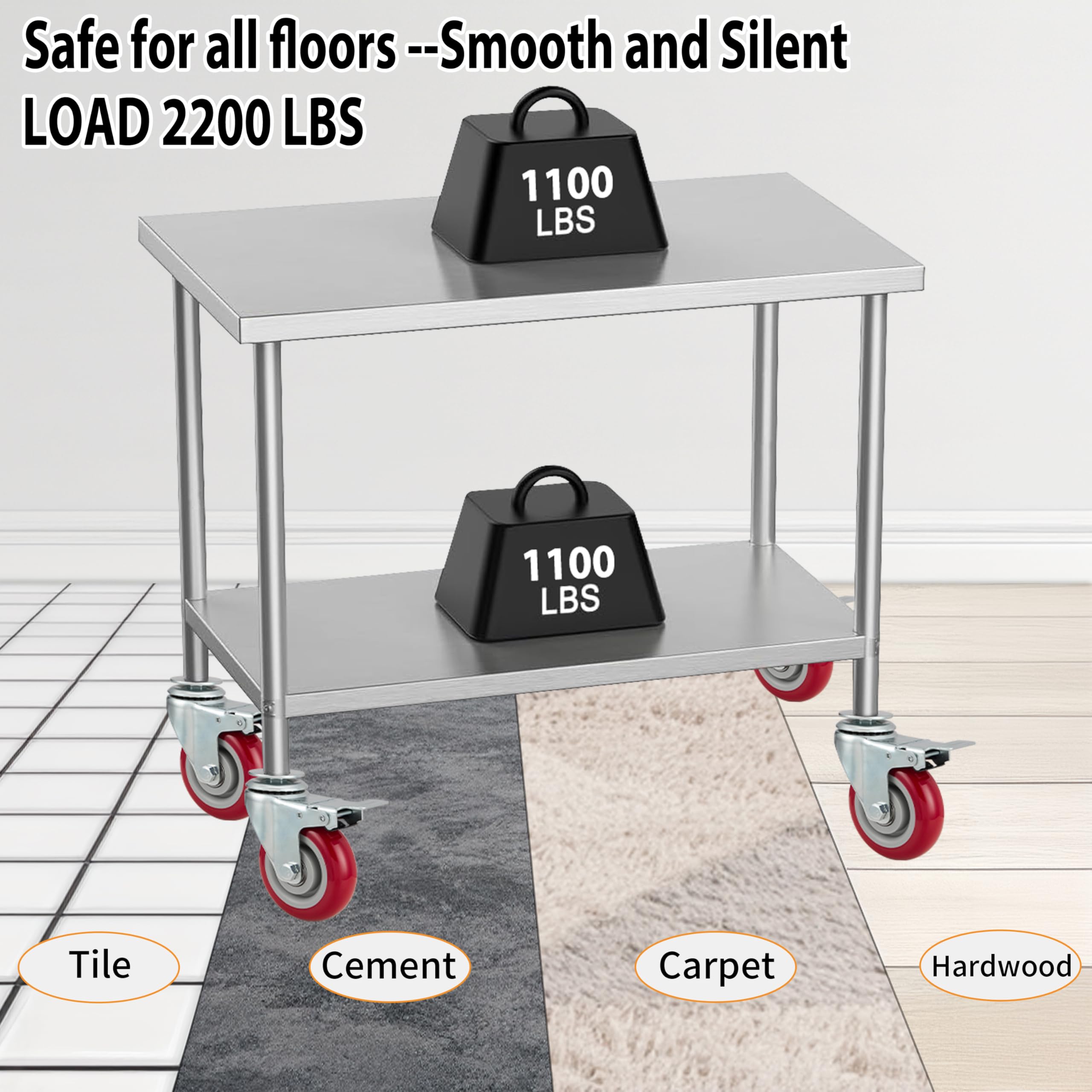 Snapklik.com : Finnhomy 4 Inch Prep Table Caster Wheels Set Of 4 Heavy ...