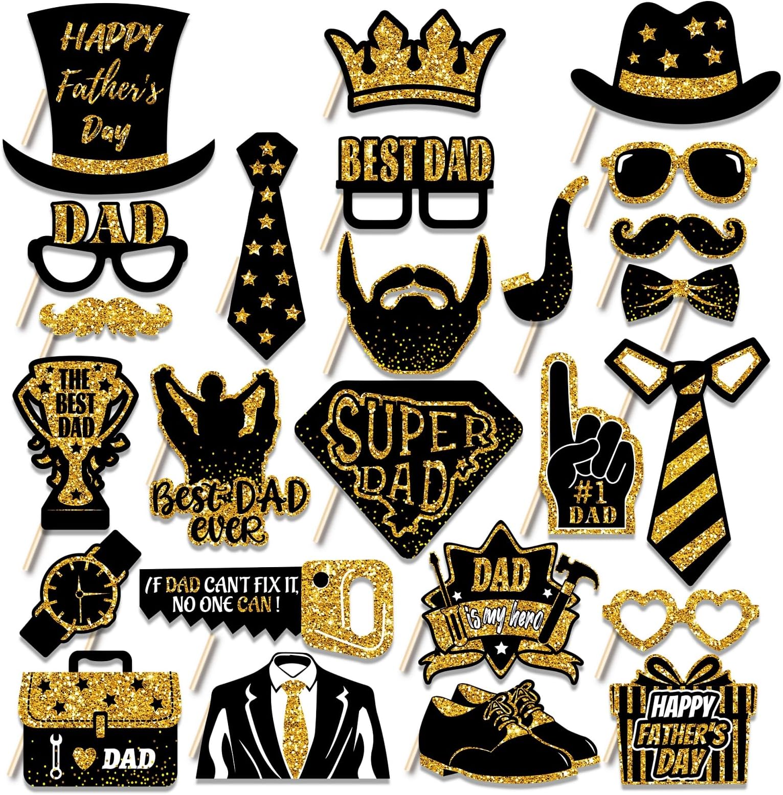 Amazon.com: Generic 25 Pieces Father's Day Photo Booth Props Black Gold ...