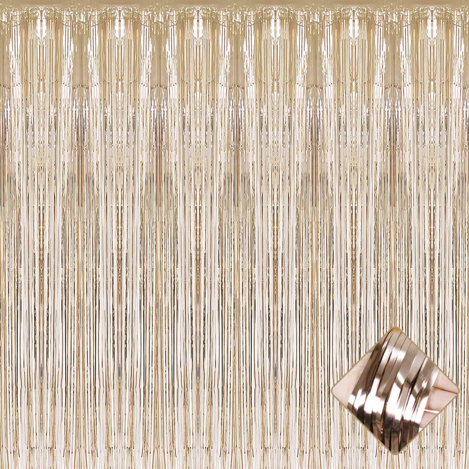 Amazon.com : 4 Pack 3.3Ft x 6.6Ft Champagne Gold Foil Fringe Curtain ...