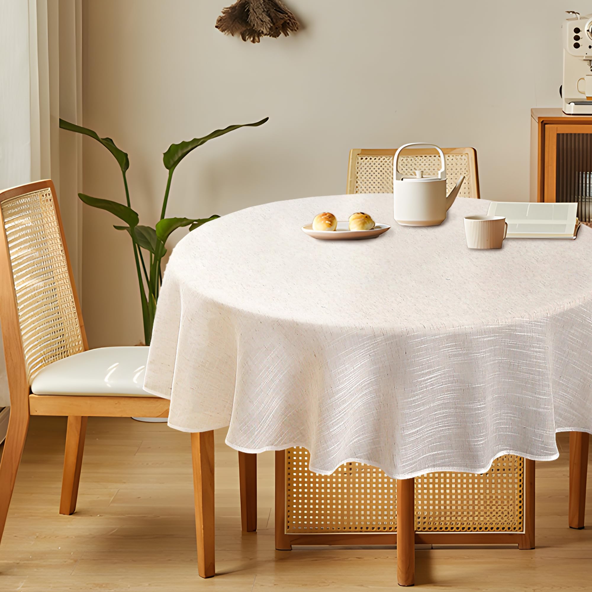 Amazon.com: Karseteli Natural Linen Textured Round Tablecloth, Slubby ...