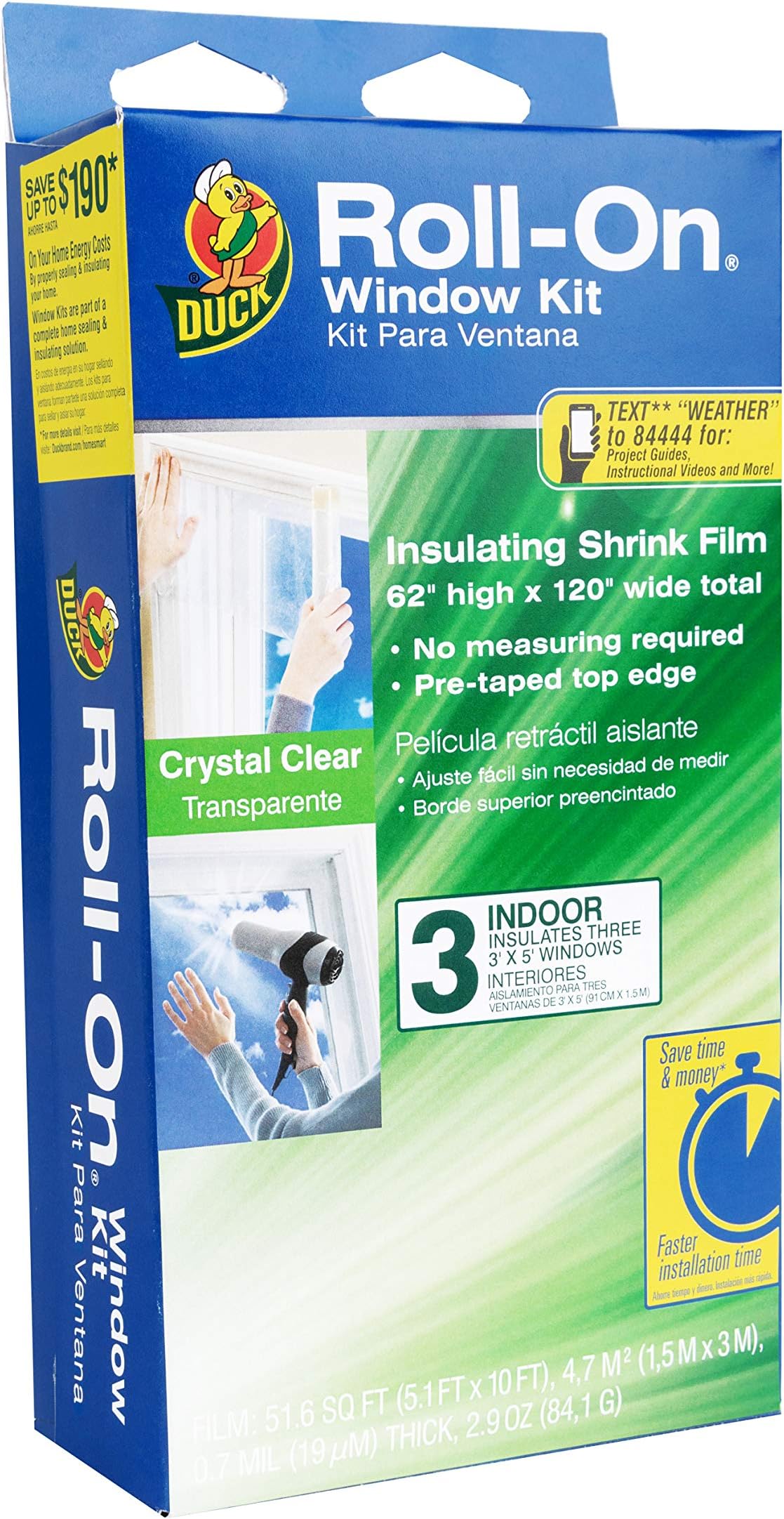 Duck Brand Roll-On Indoor 3-Window Premium Insulating Film Kit, 62-Inch ...
