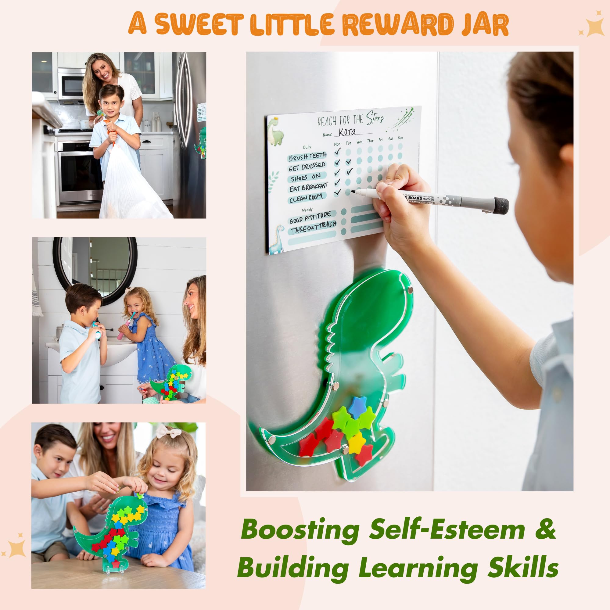 Reward Chart Dinosaur Reward Jar for Kids, Potty Training Reward Chart ...