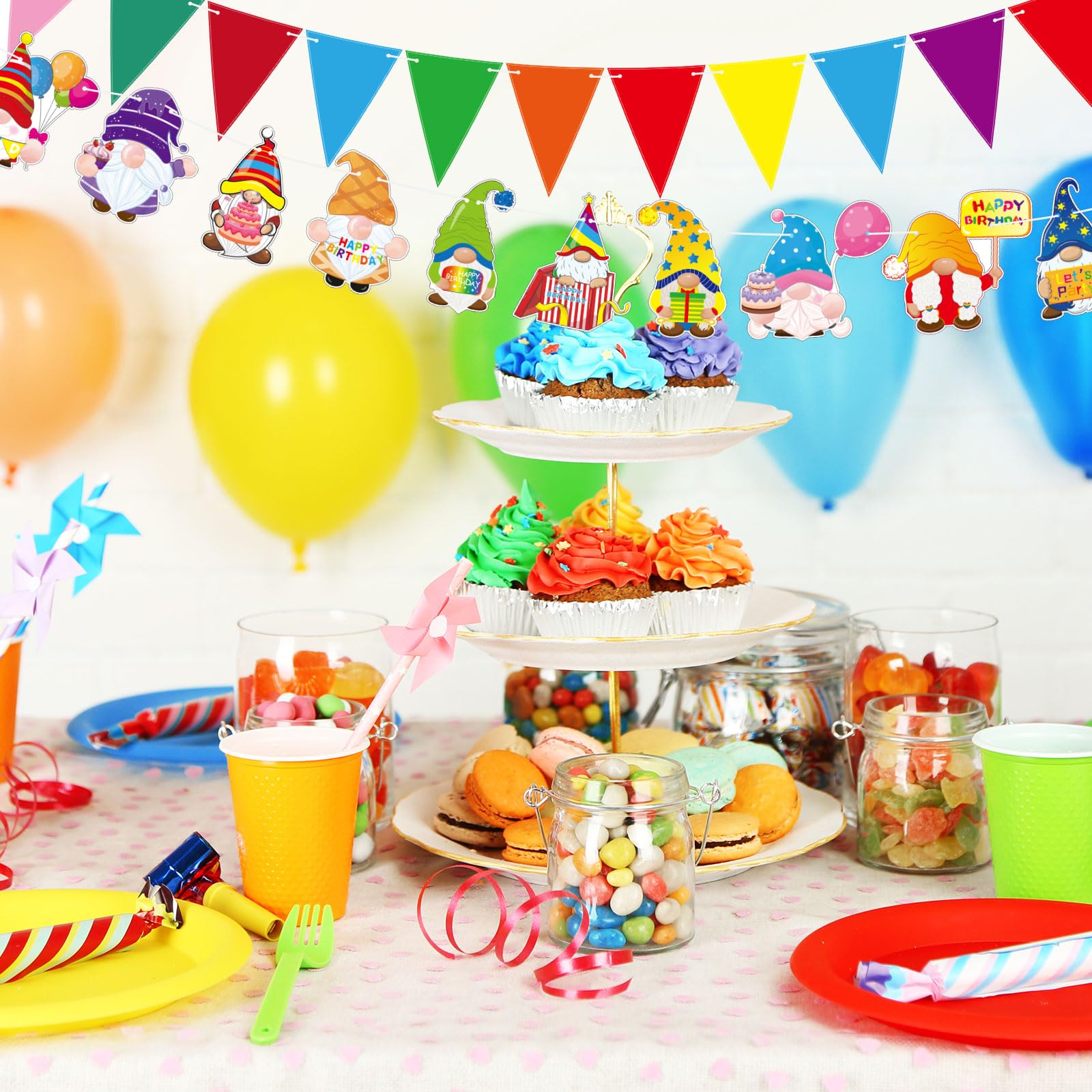 Snapklik.com : 5 Pcs Gnome Happy Birthday Party Bunting Banner Colorful ...