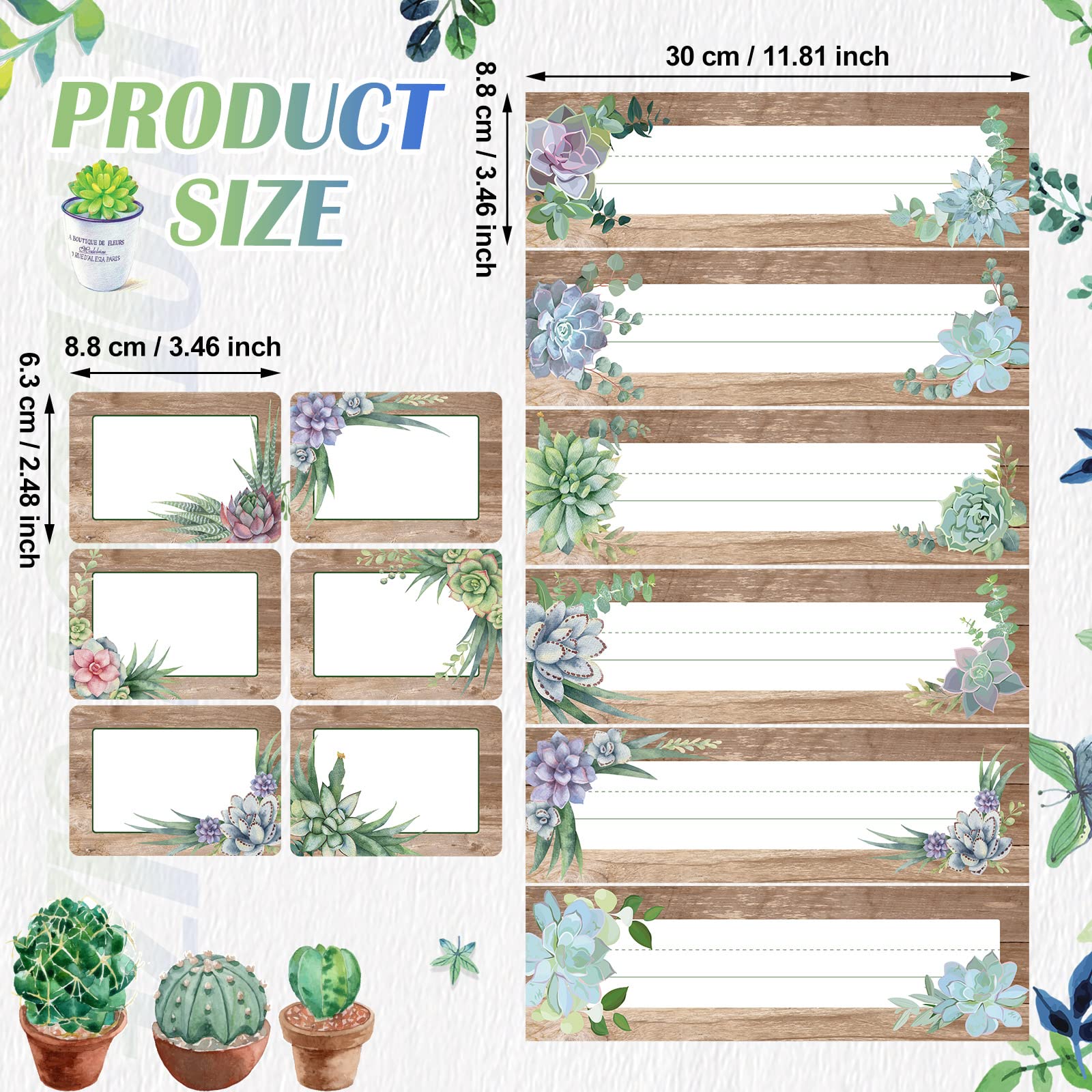 Snapklik.com : 48 Pcs Rustic Bloom Name Tags Labels Succulents Theme ...