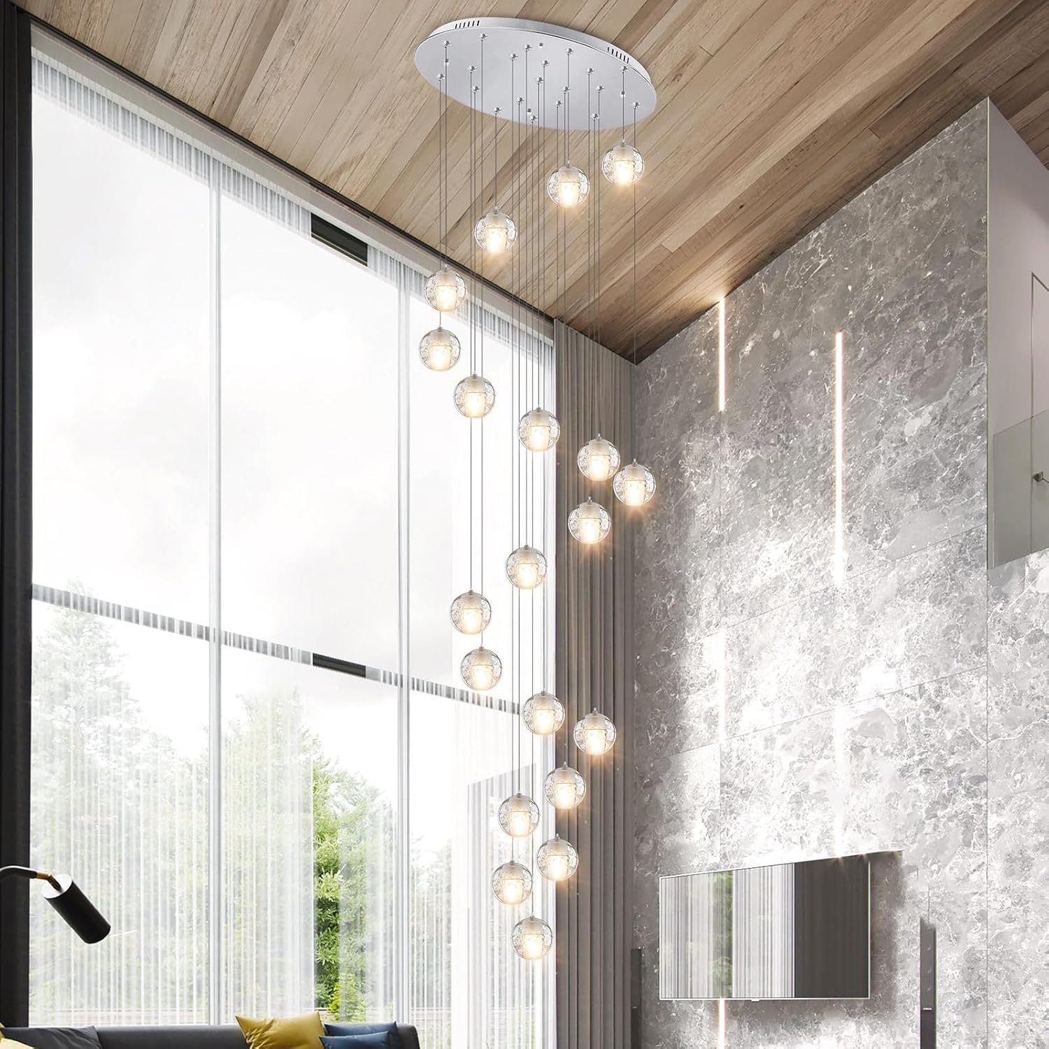 HAIXIANG 13 Feet 20-Lights Spiral Chandelier High Ceiling Large ...