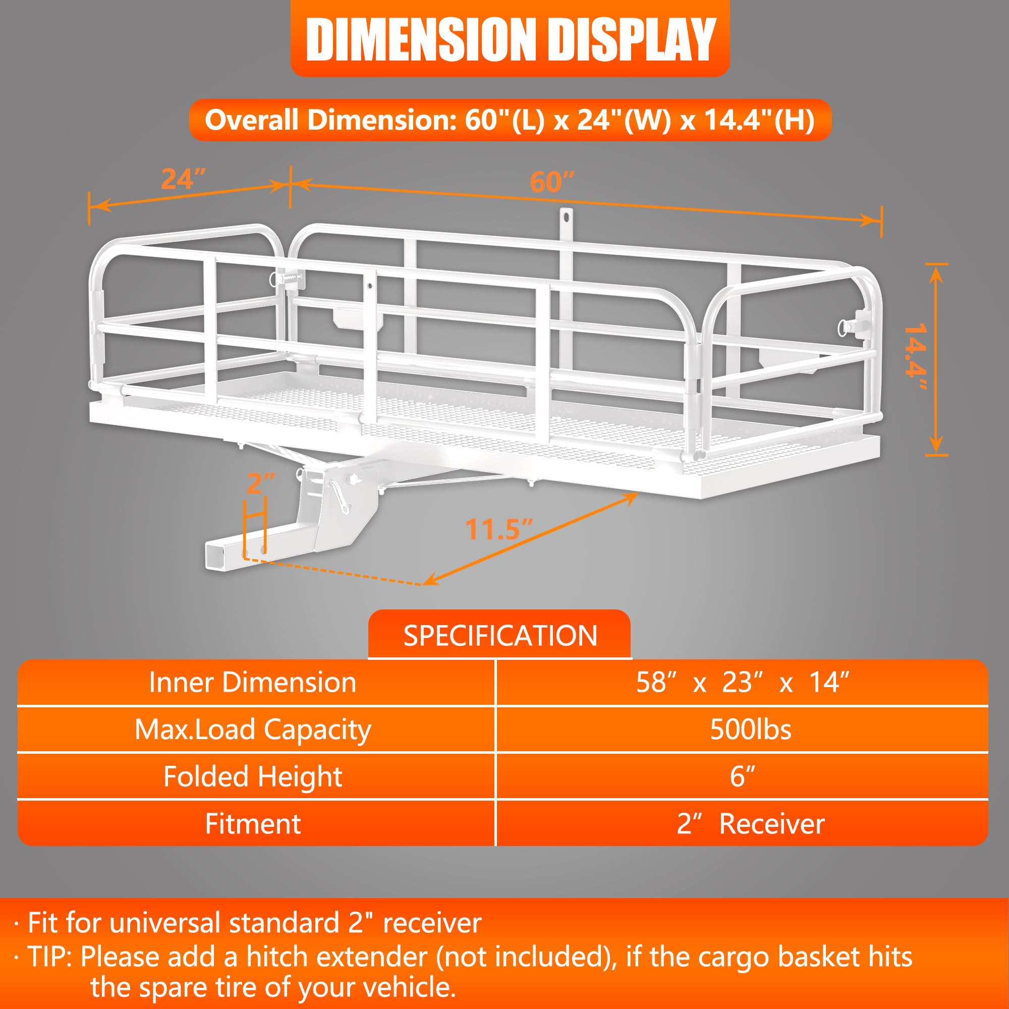 Snapklik.com : KAIRAY 500 Lbs Heavy Duty Hitch Mount Cargo Carrier 60 ...