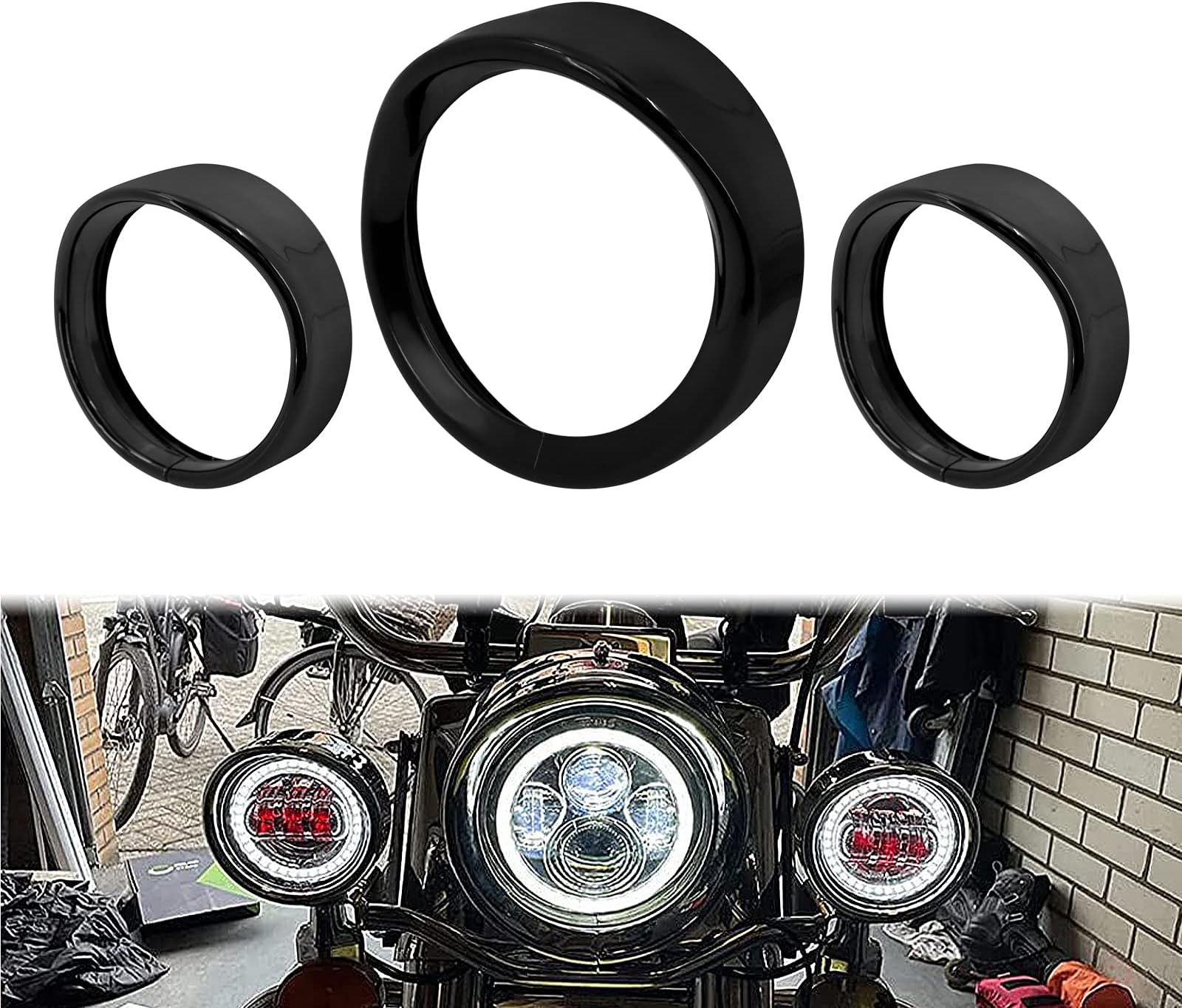 Amazon.com: HCmotorku Motorcycle Headlight Trim Ring Visor Style 7 ...