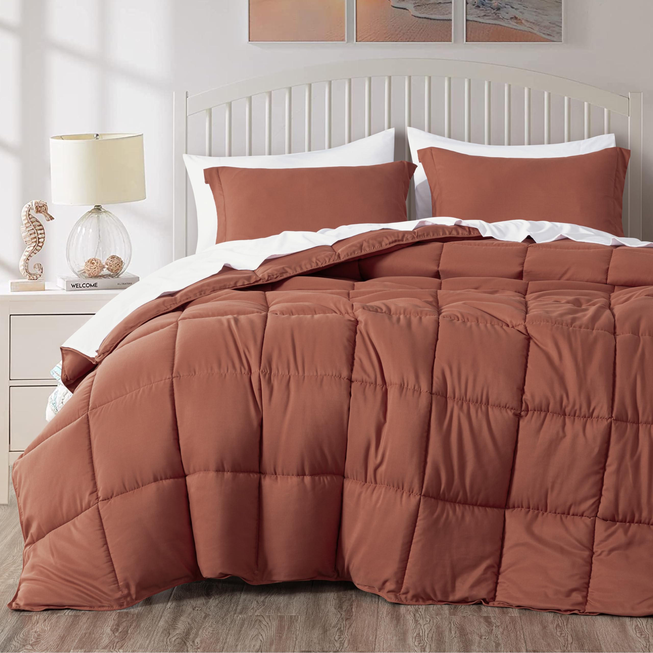 Amazon.com: Chezmoi Collection 3-Piece Terracotta Comforter Set ...