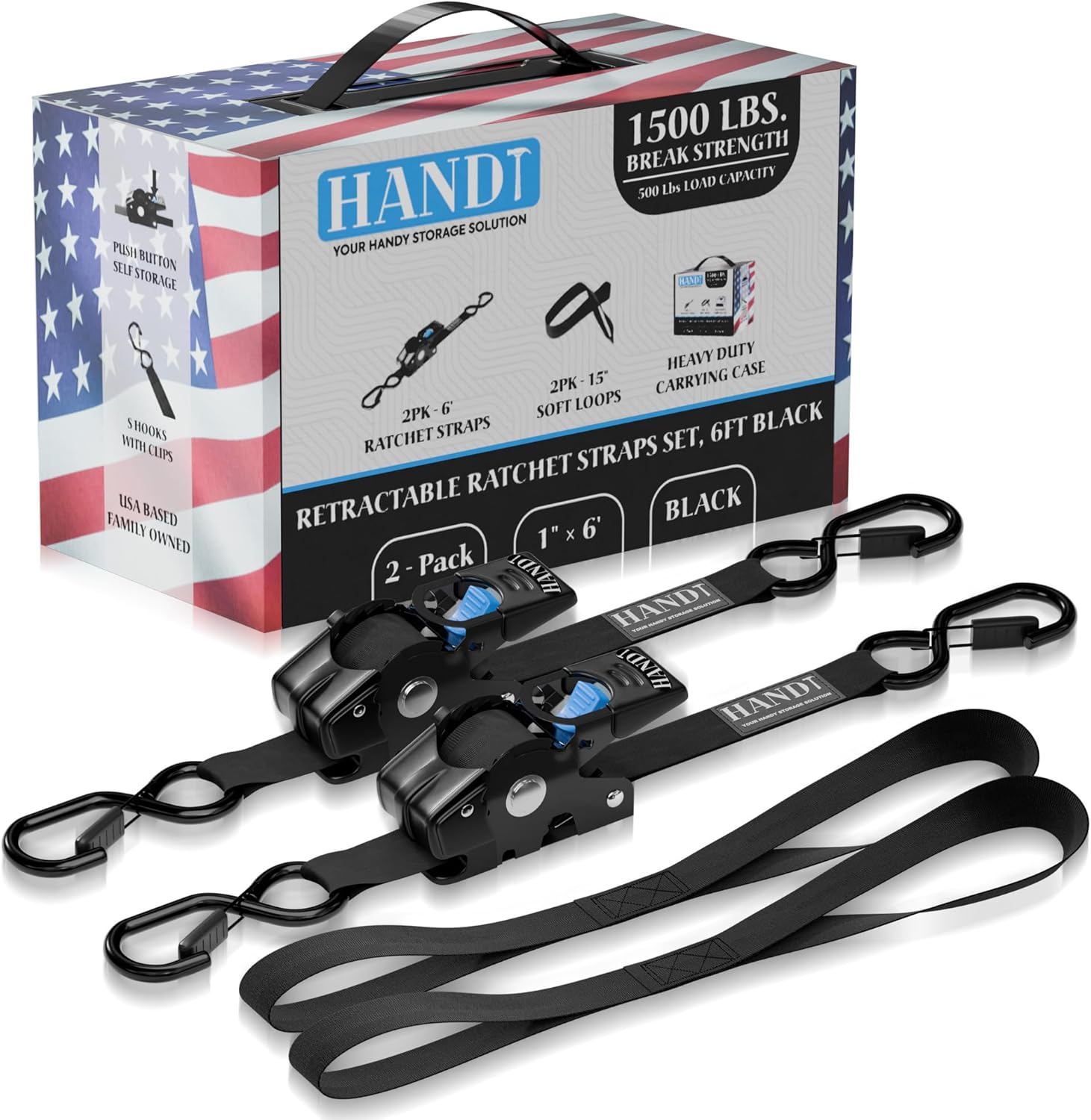 Amazon.com: HANDT Retractable Ratchet Straps (2PK) 1in x 6ft - 1,500lb ...