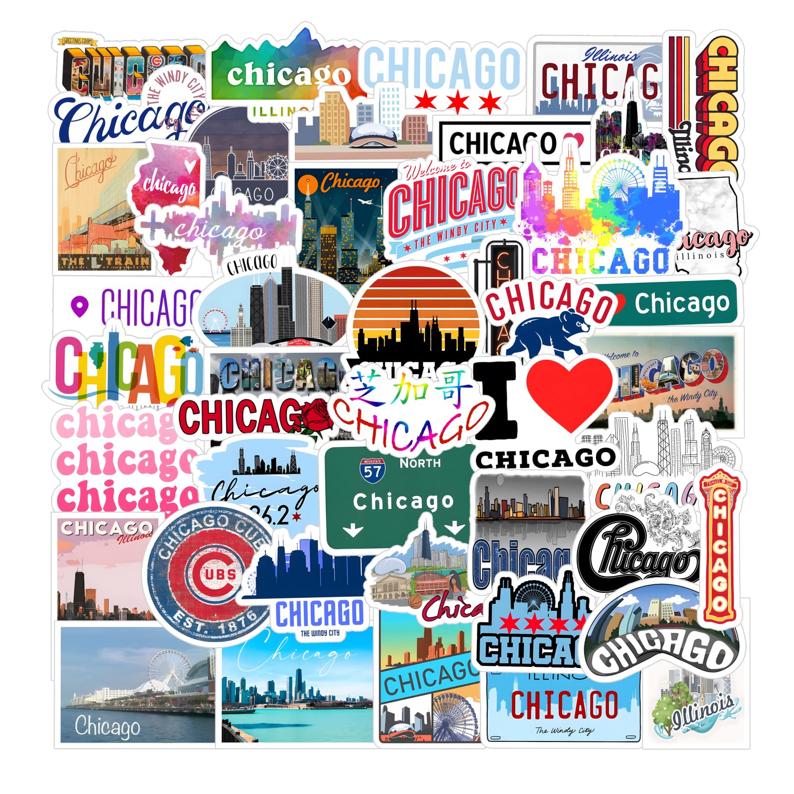 Amazon.com: Chicago Stickers 64Pcs Chicago City Stickers Cartoon Vinyl ...