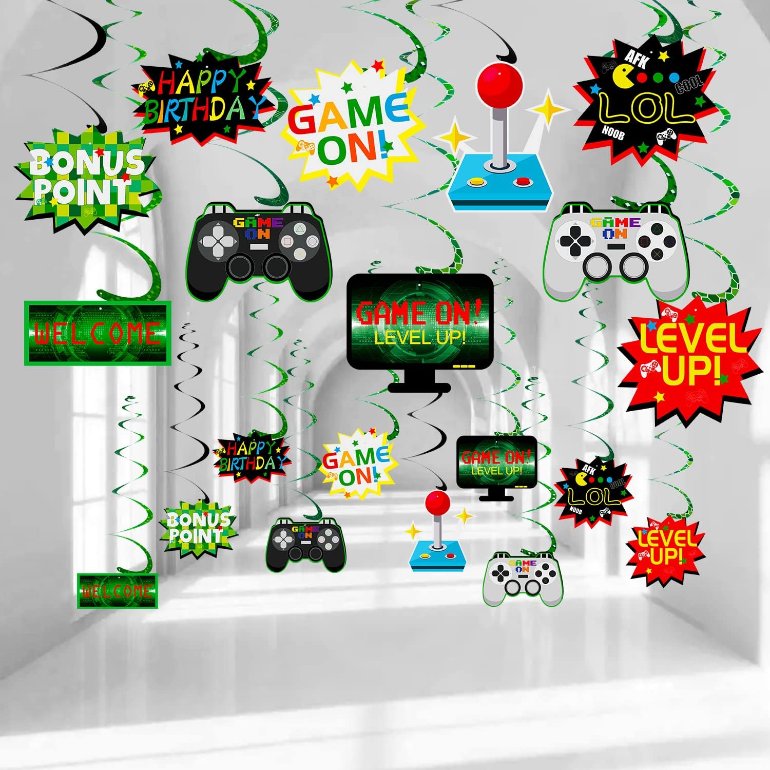 Amazon.com: 30 Pieces Video Game Party Hanging Swirls Decorations ...