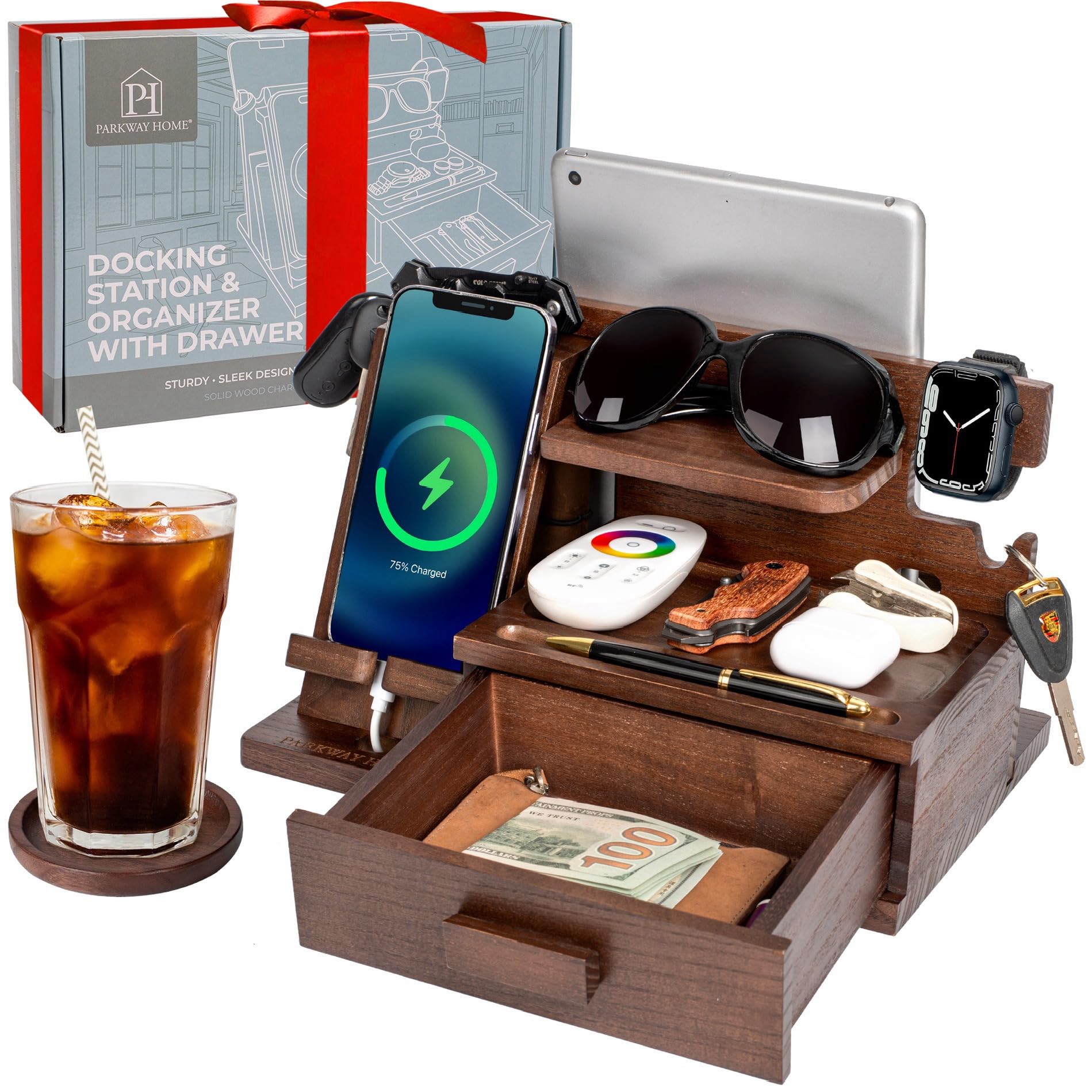 Amazon.com: Wood Phone Docking Station with Drawer, Compatible With ...