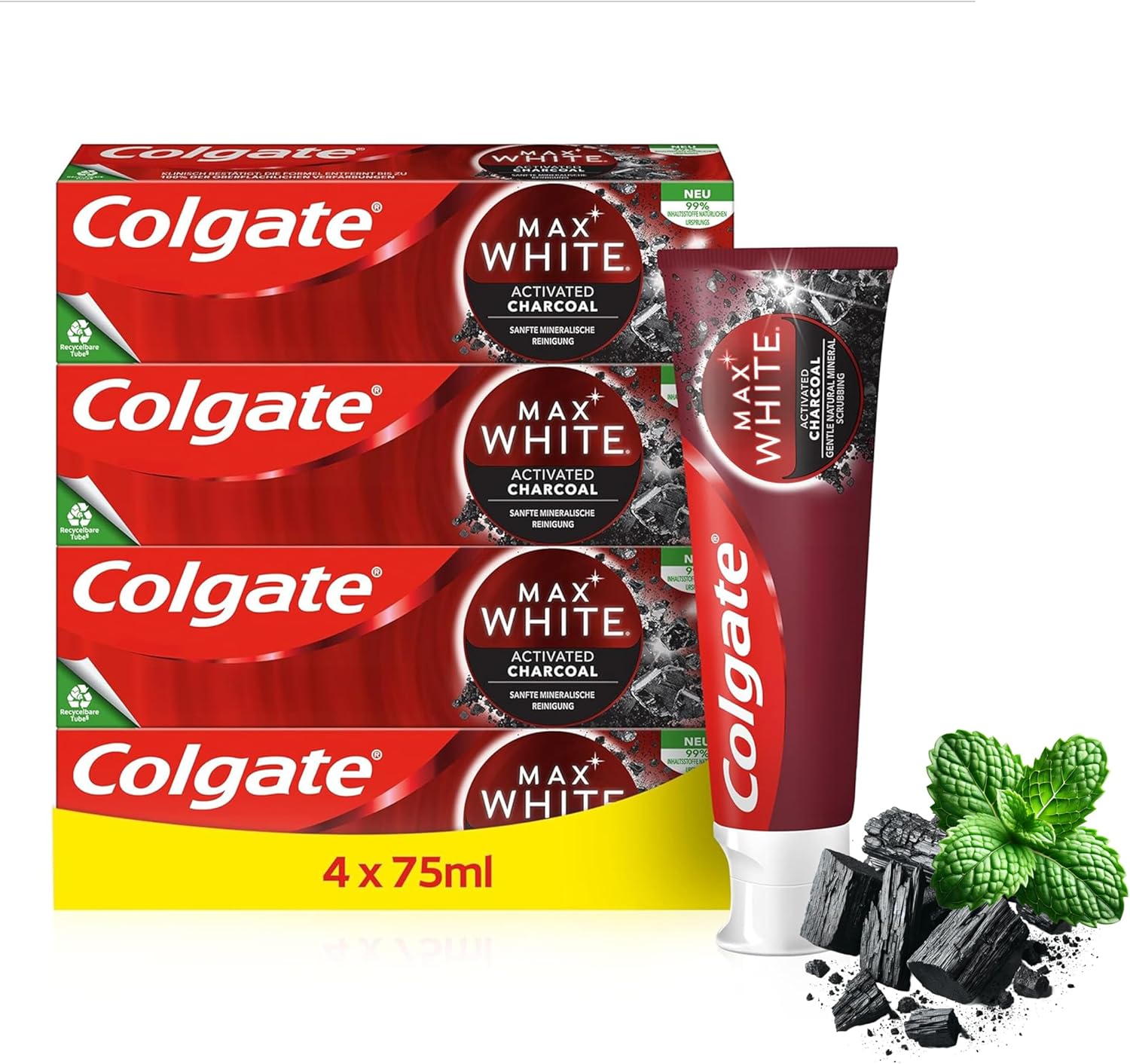 Colgate Zahnpasta Max White Charcoal 4x75ml - Zahncreme mit Aktivkohle ...