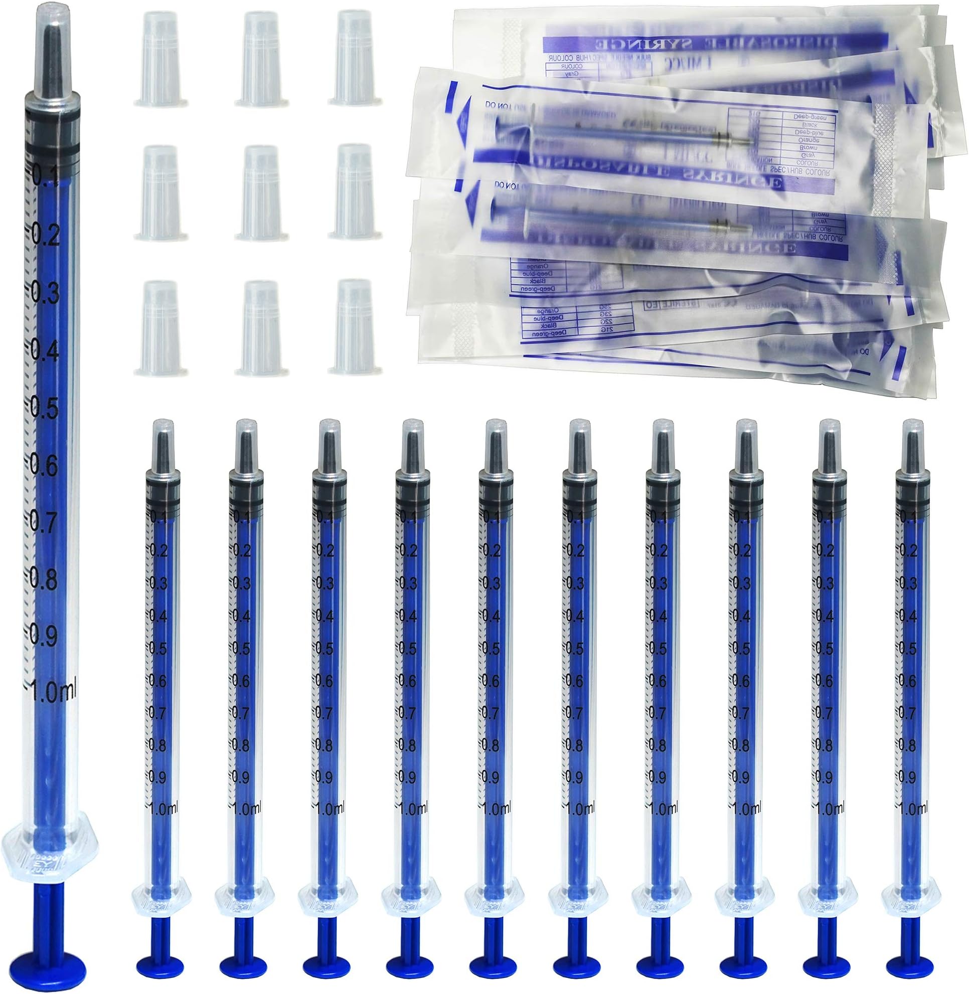 Amazon.com: 20 Pack 1ml Syringe without Needle with Cap, Sterile Individual Wrap for Scientific ...