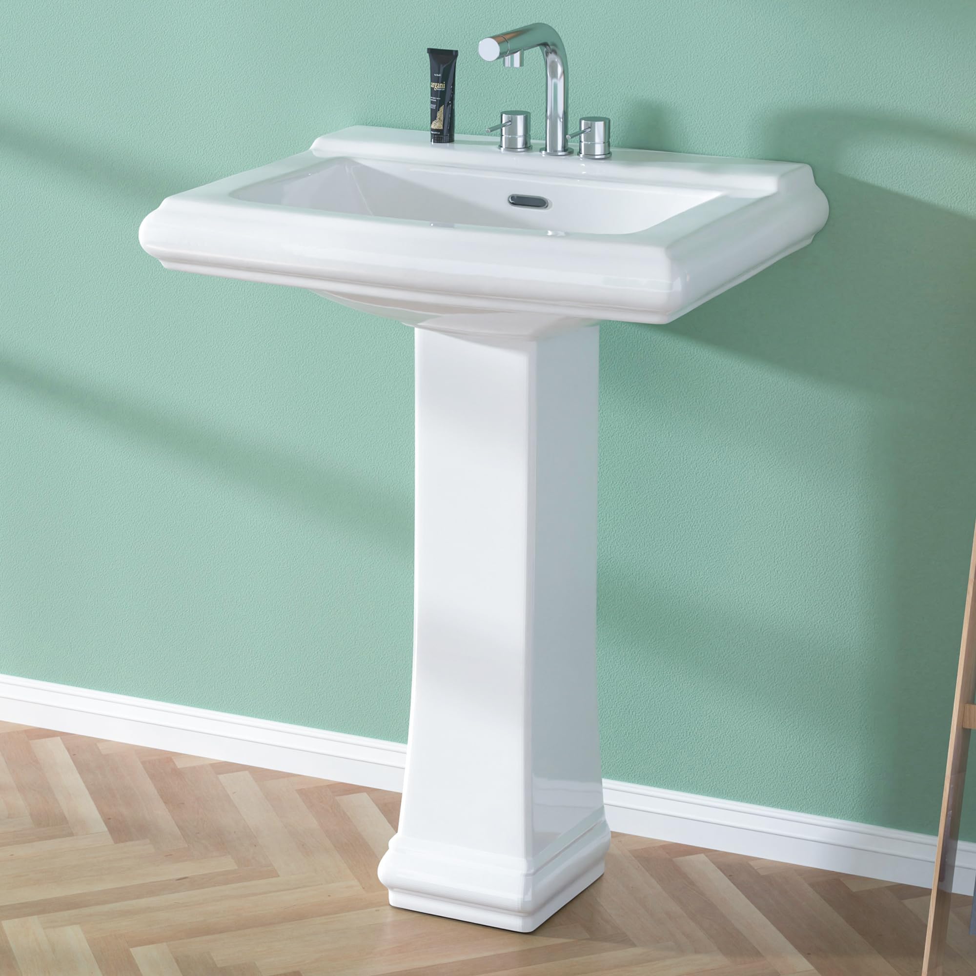 HOMLYLINK Pedestal Sink 20 Inch x 17 Inch Bathroom Pedestal Sink ...