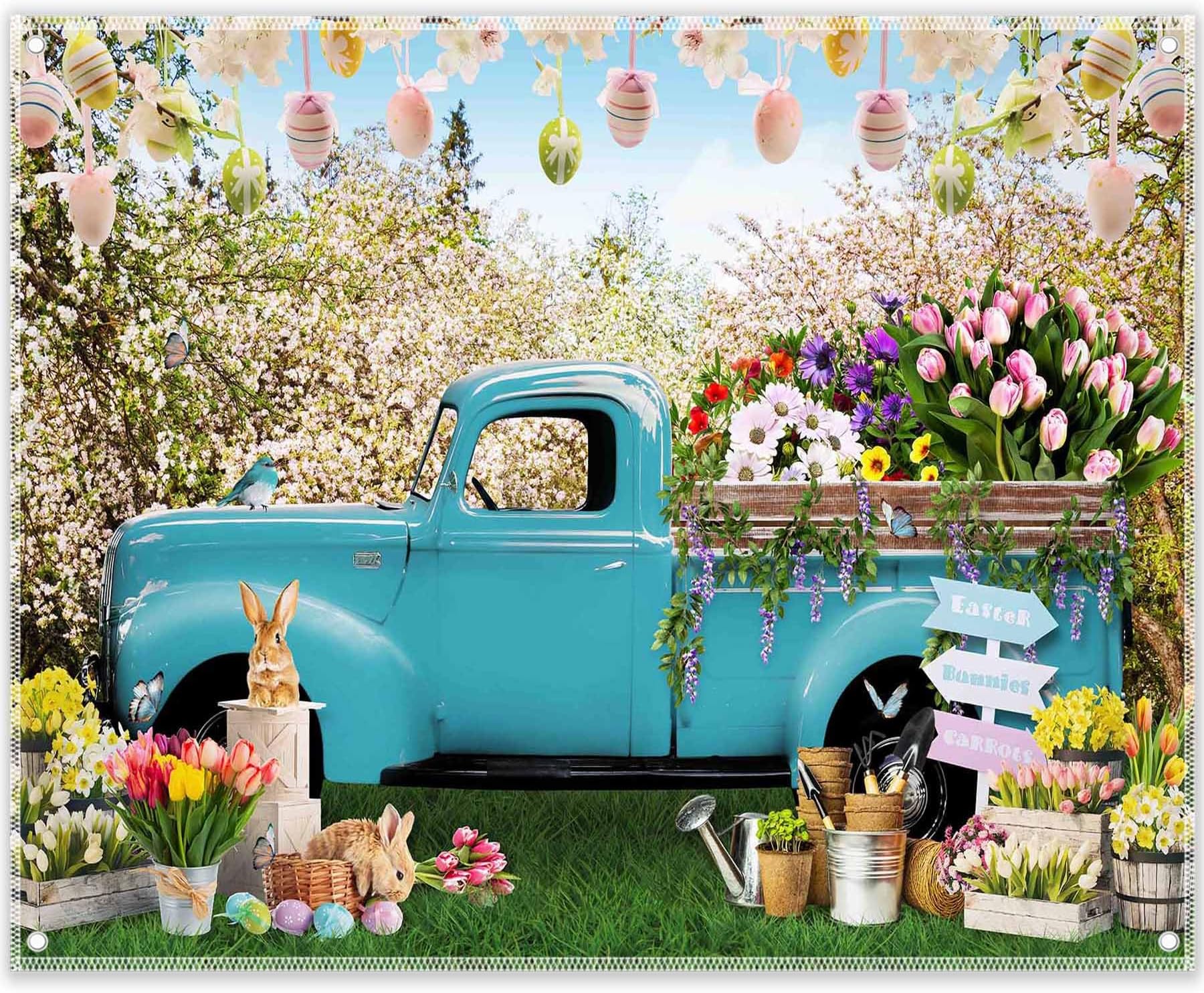 Amazon.com : Swepuck 8x10ft Fabric Easter Spring Photography Backdrop Grass Colorful Eggs ...