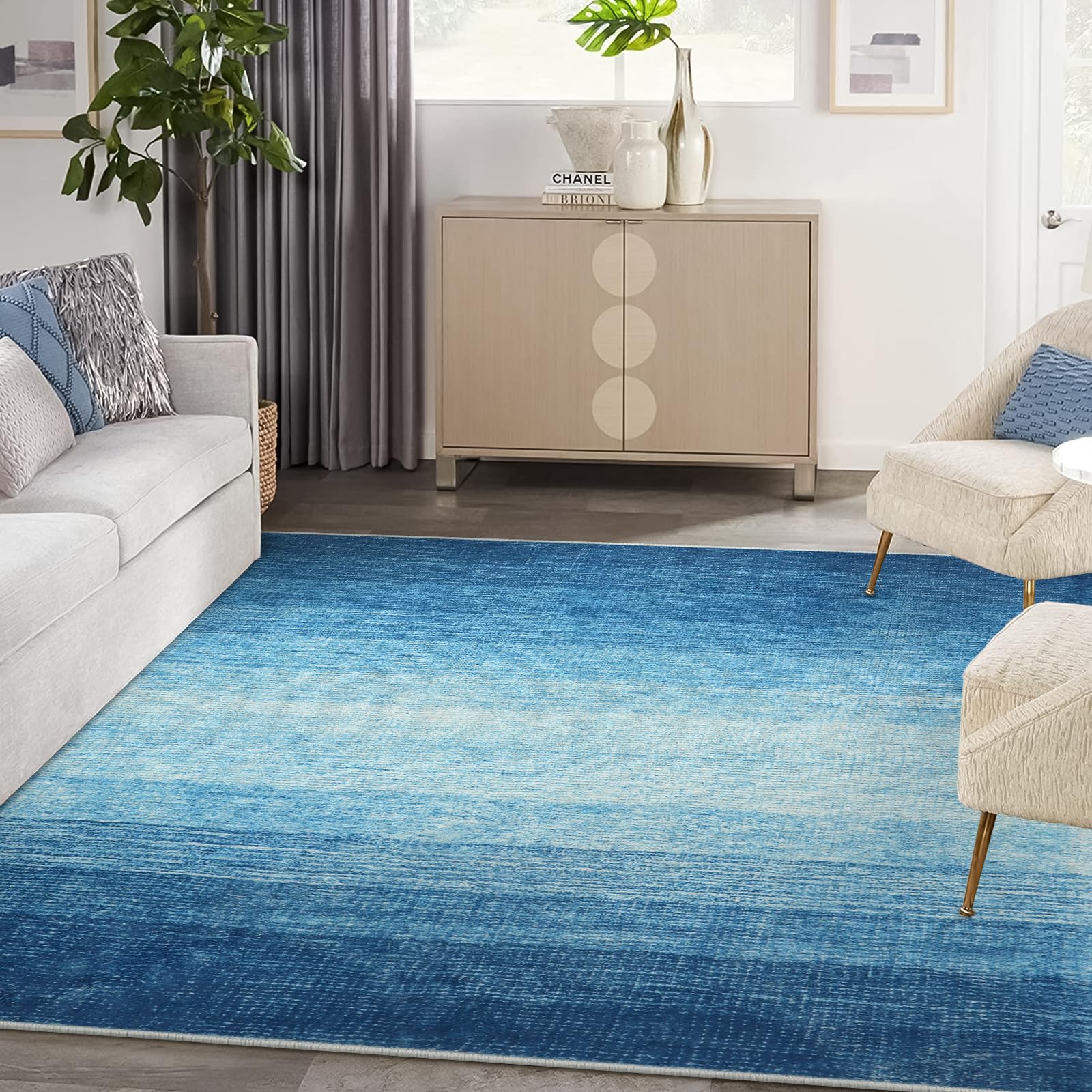 Amazon.com: Wonnitar Modern Ombre Washable Area Rug, Blue 9x12 Large ...