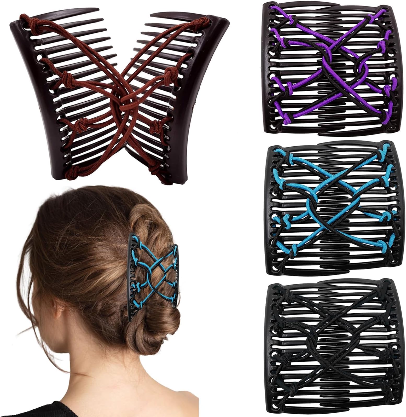 Amazon.com : 4 Pieces Elastic Magic Hair Comb Stretchy Double Comb ...