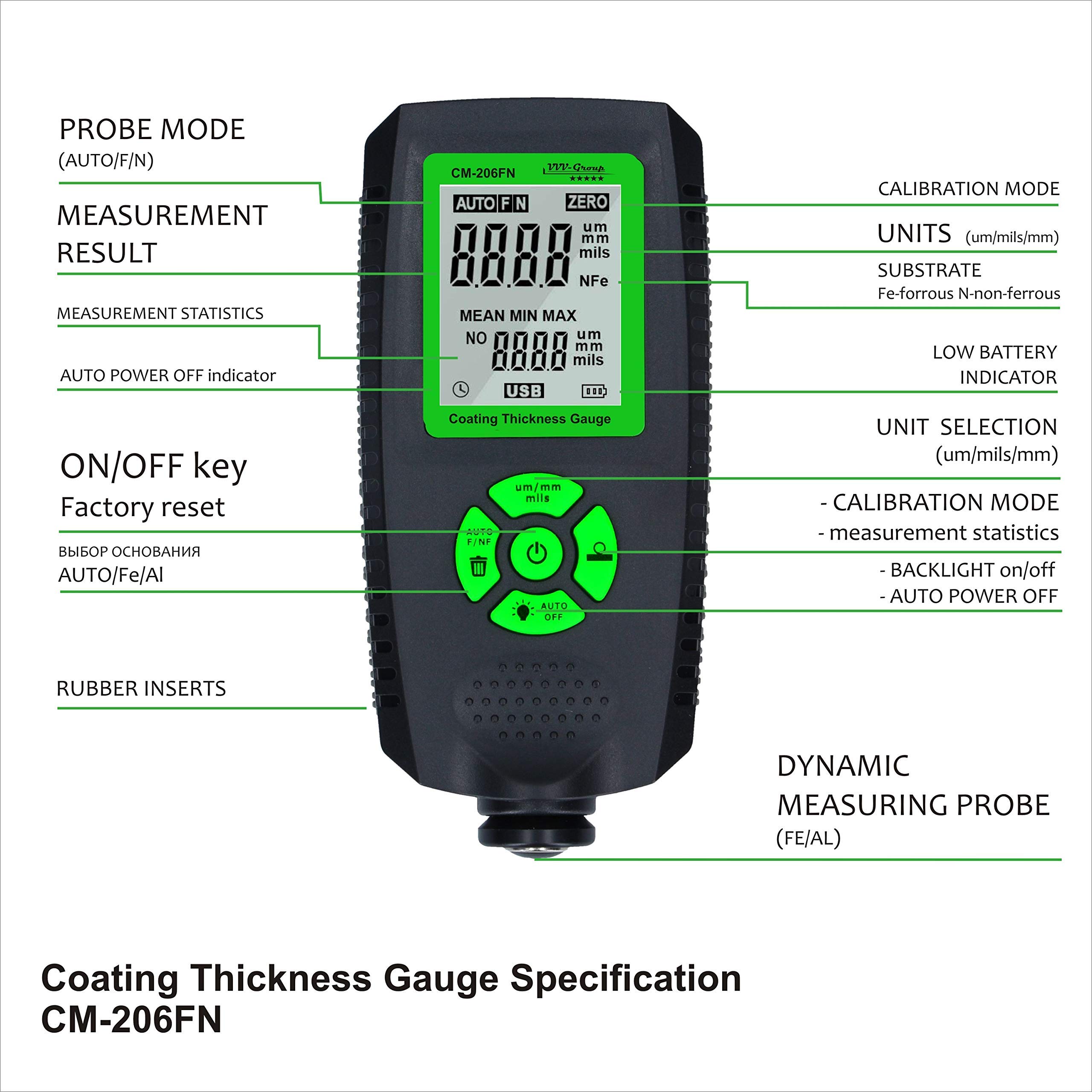 Coating Thickness Gauge CM-206FN Digital Paint Meter/Best for ...