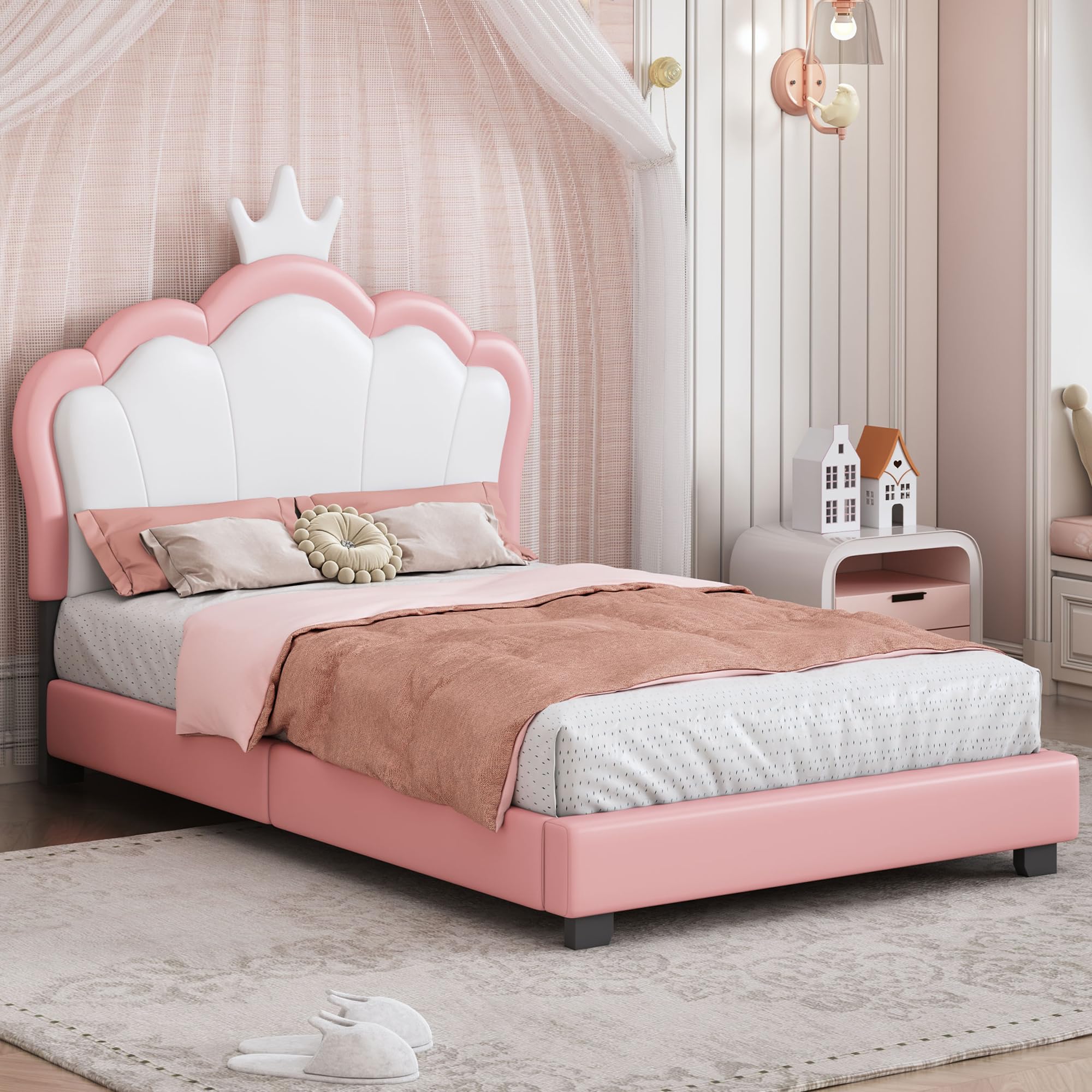 Amazon.com: Twin Size Princess Bed Frame with Crown Shaped Headboard ...