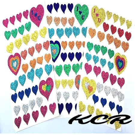 KCR Eva Foam Glitter Heart Self Adhesive Stickers for Kids, Children ...